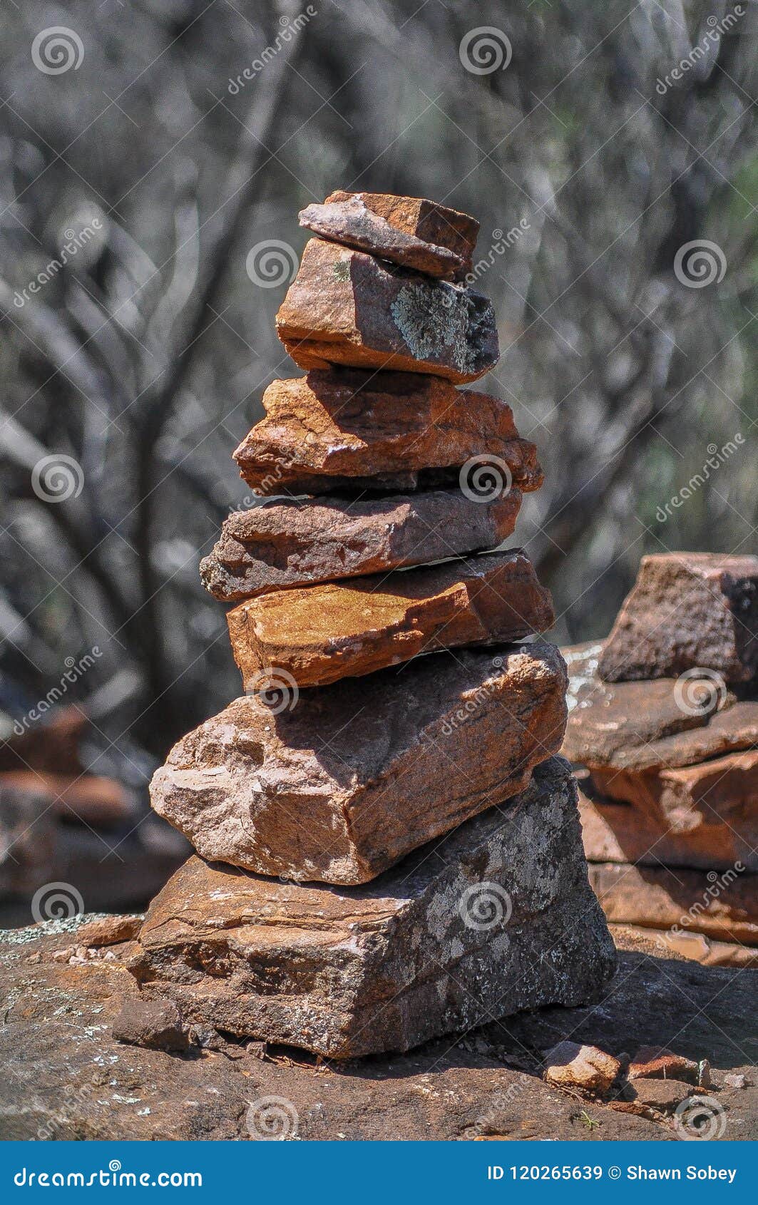 Orange rock Cairn stock image. Image of piled, brown - 120265639