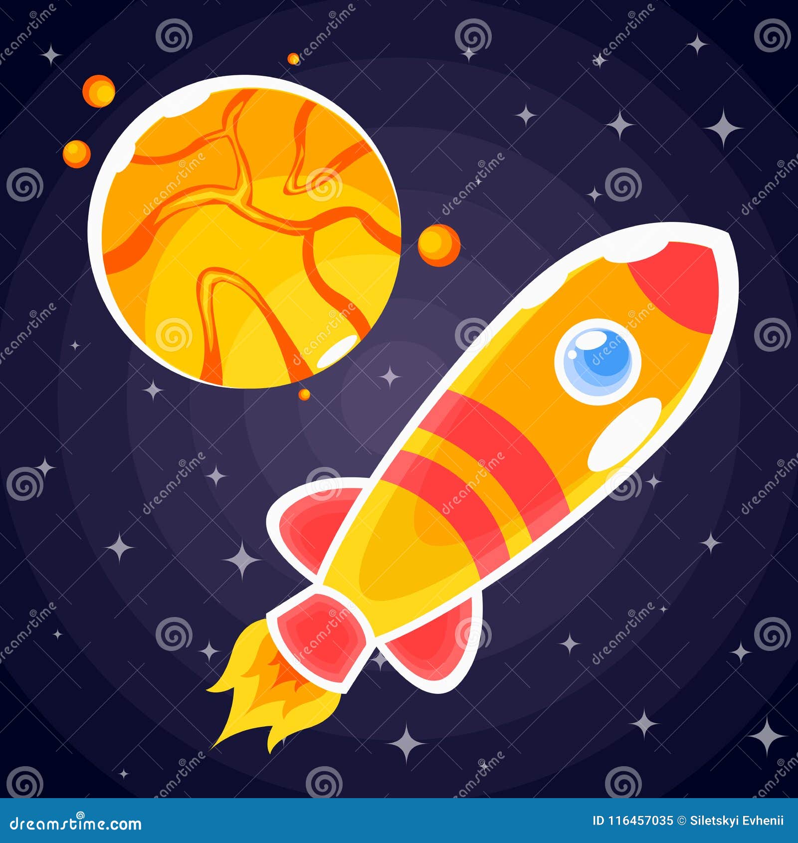 Orange Rocket on the Background of a Bright Planet Stock Illustration ...