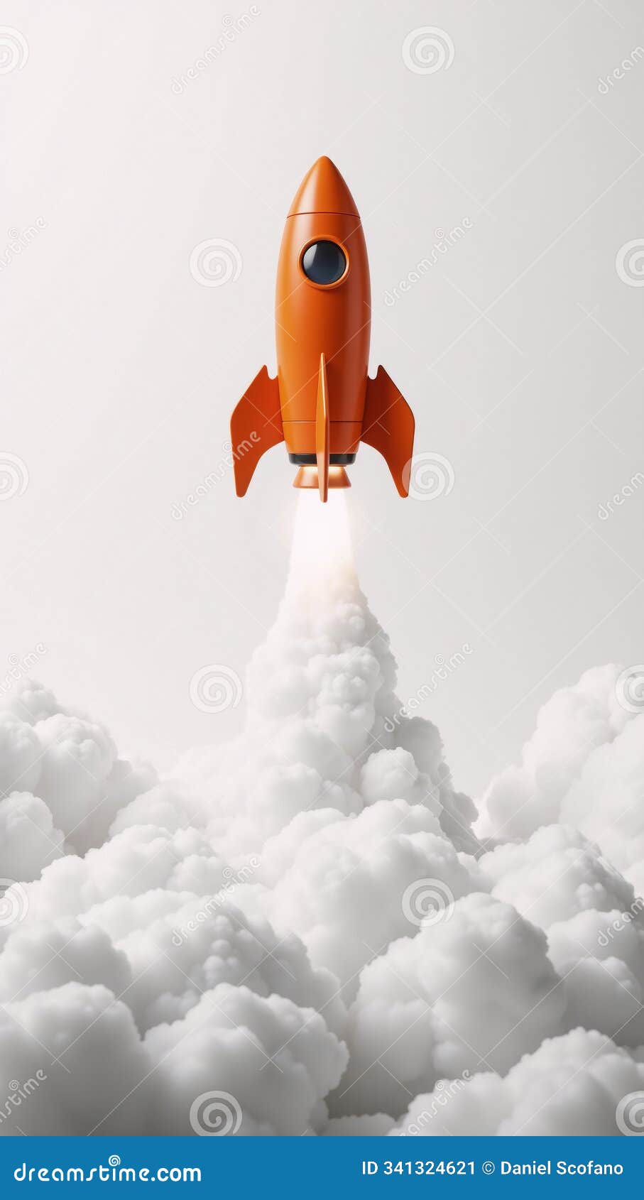 An Orange Rocket Launches Against a White Backdrop with Growing Graphs ...