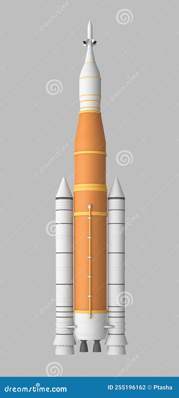 Orange Rocket for Missions To Moon and Mars Isolated on Gray Background ...