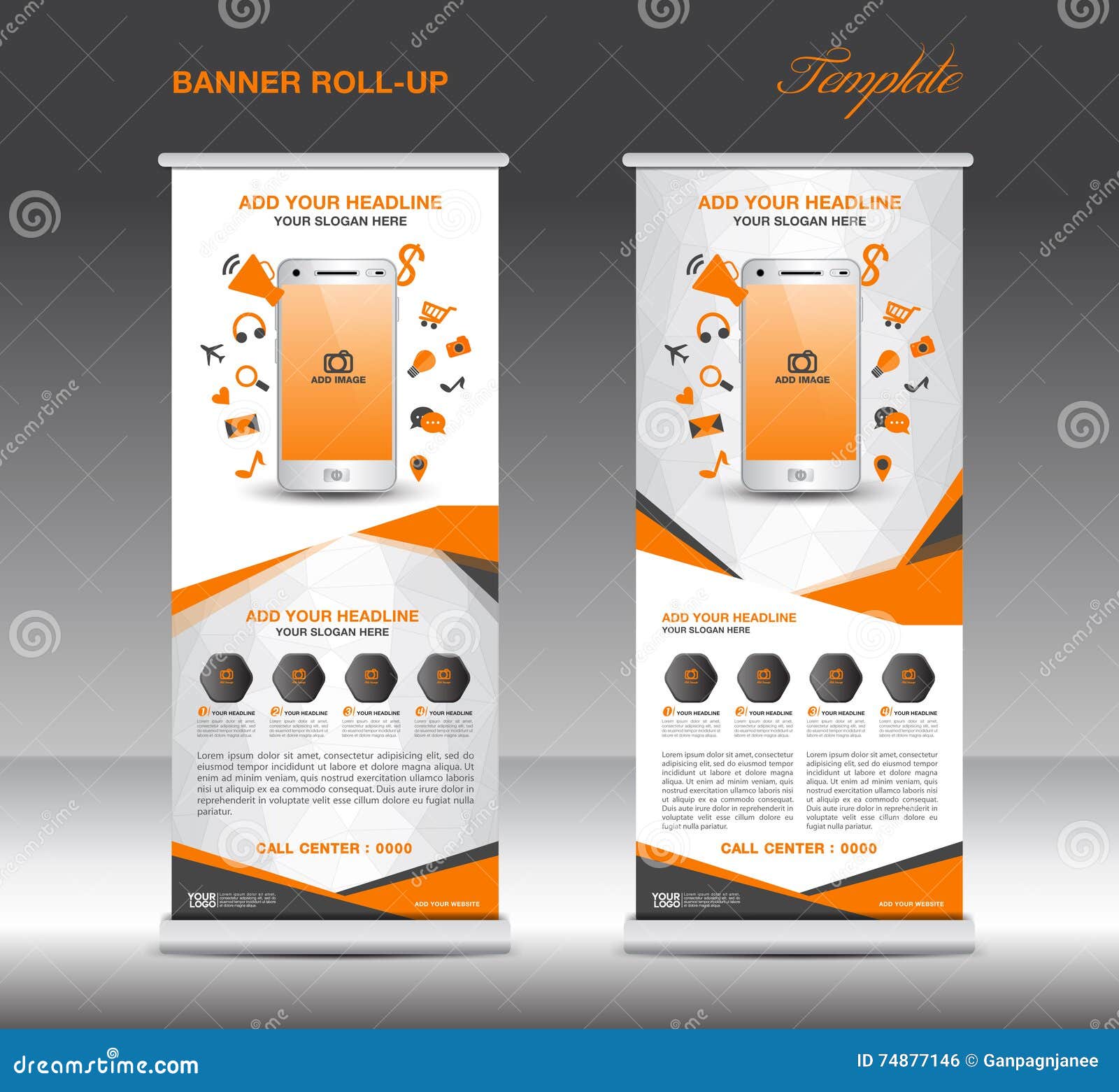 Orange Roll Up Banner Template and Mobile Infographics Stock Vector ...