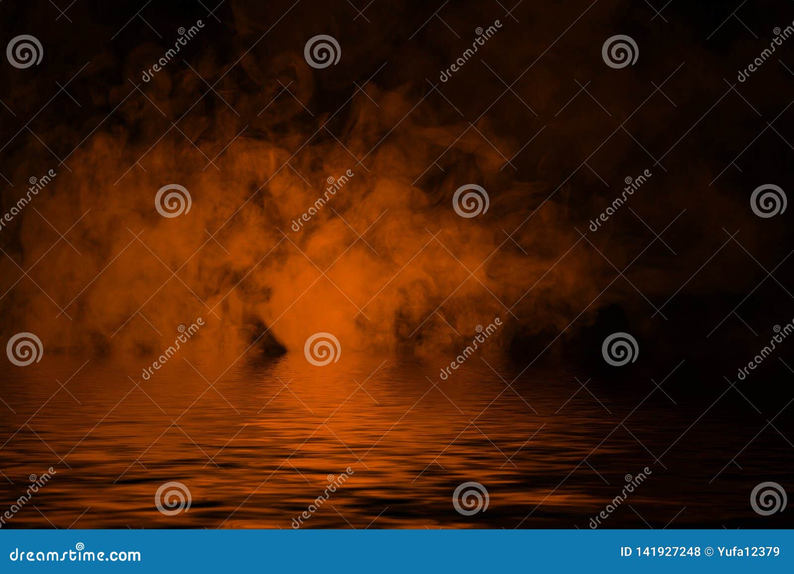Orange Rolling Billows Of Smoke Clouds From Dry Ice Across The Bottom ...