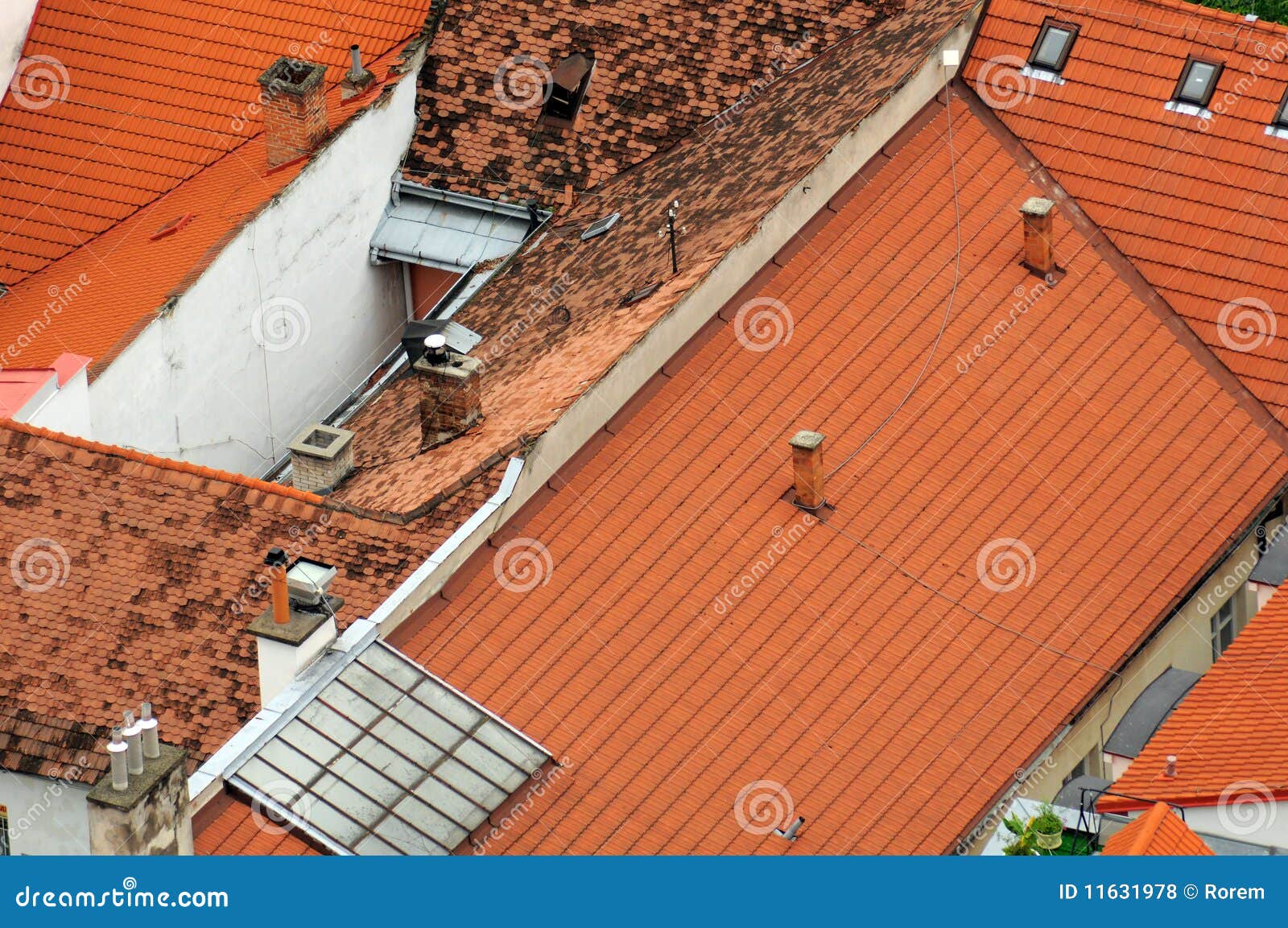 Orange roofs stock photo. Image of detail, chimney, town - 11631978