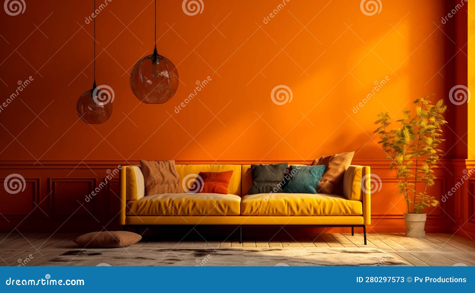 Orange Room Interior with Sofa, Generative AI. Stock Illustration ...