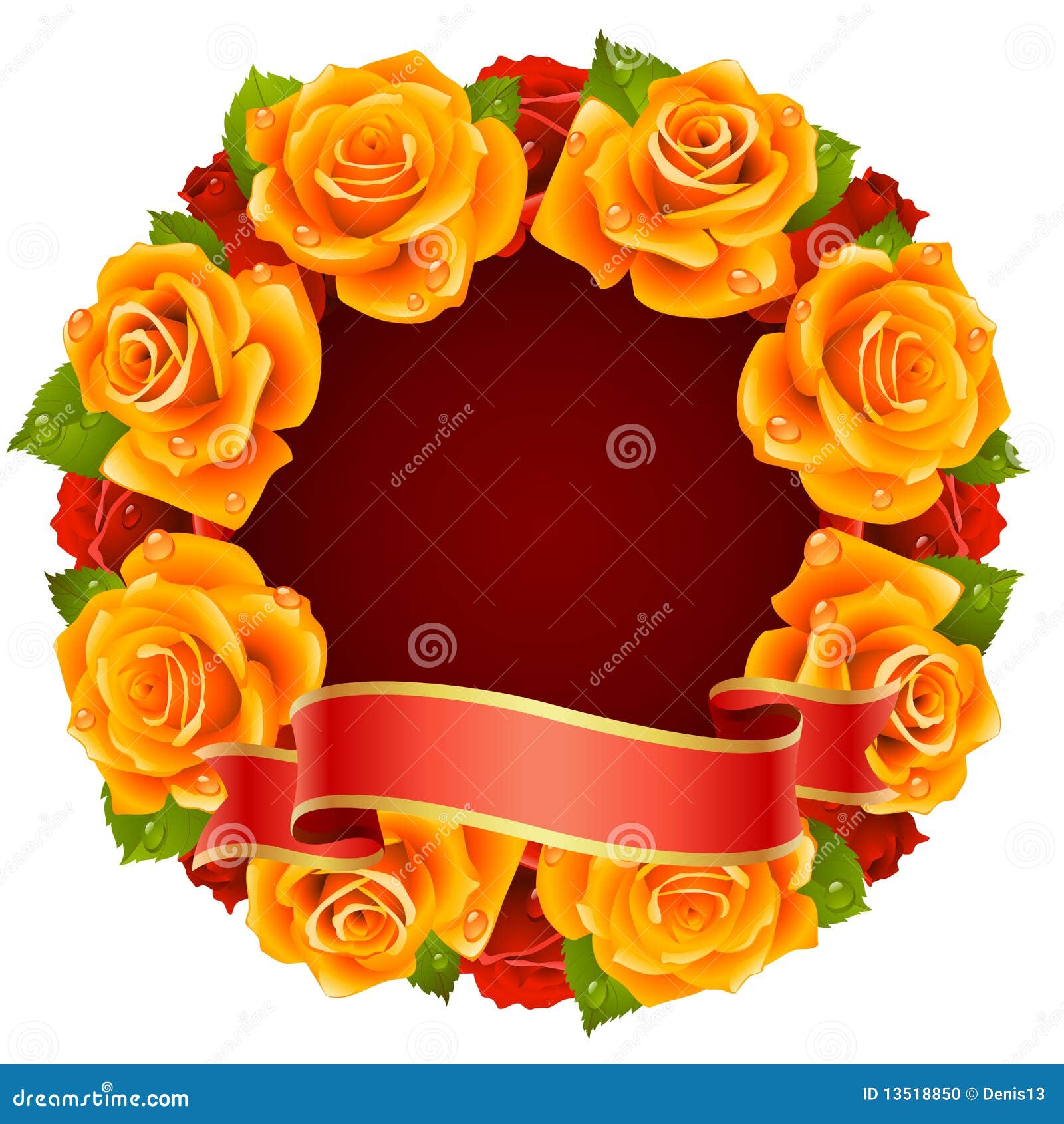 Orange Rose Frame in the Shape of Round Stock Vector - Illustration of ...