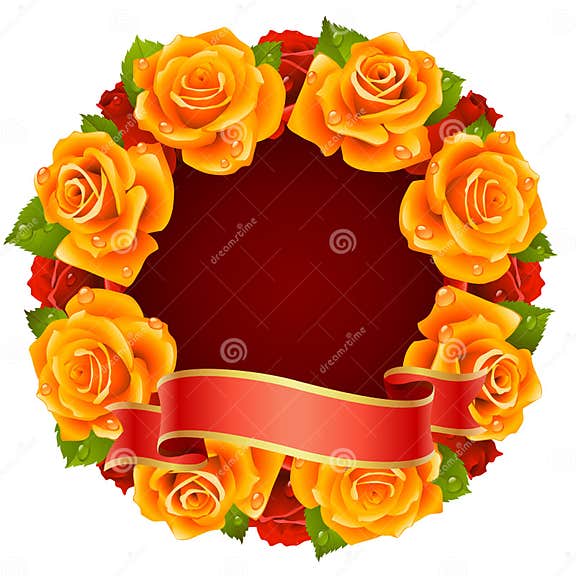 Orange Rose Frame in the Shape of Round Stock Vector - Illustration of ...