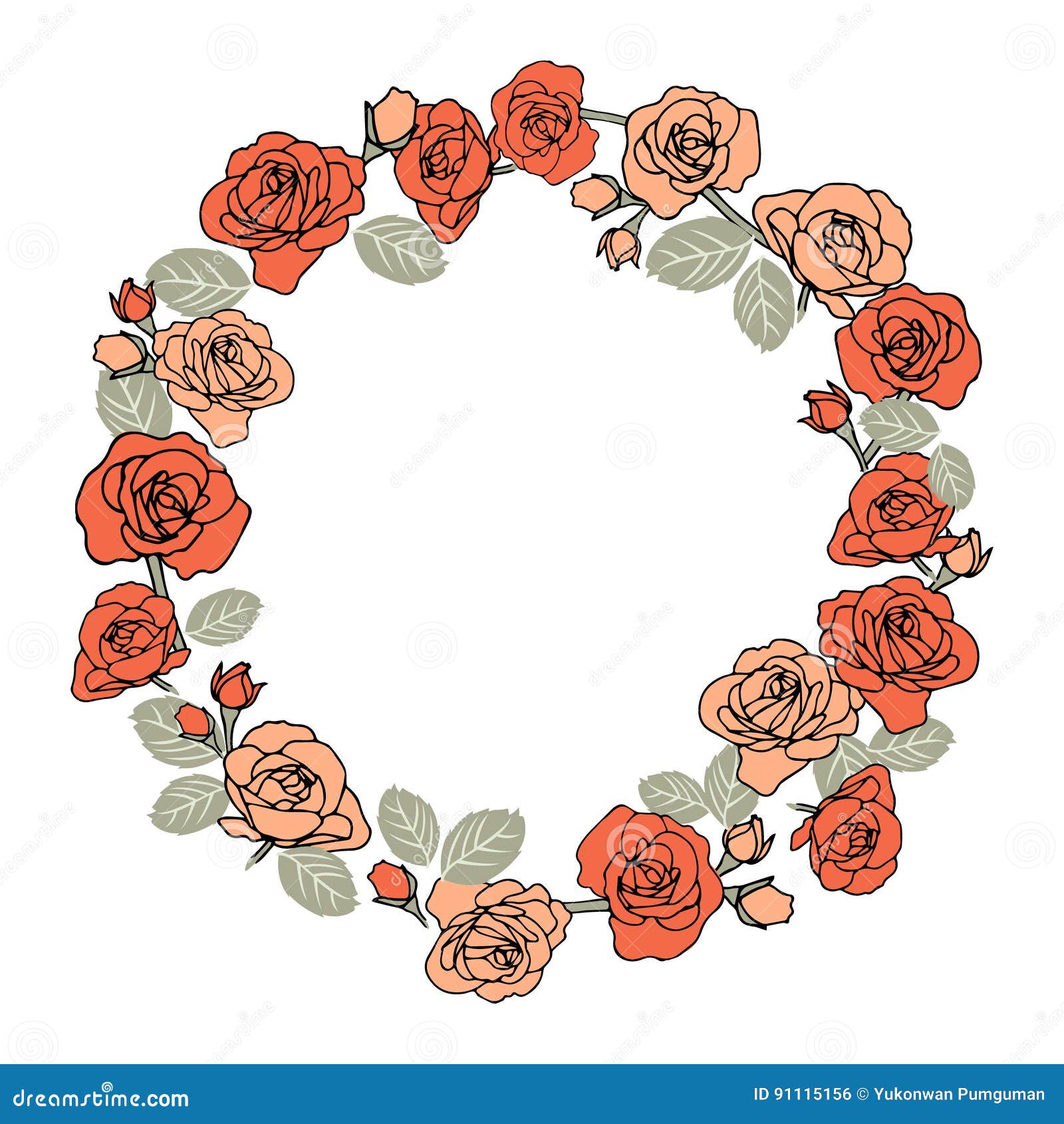 Orange Rose Frame, Vintage Floral Wreath Circle Frame, Vector Stock ...