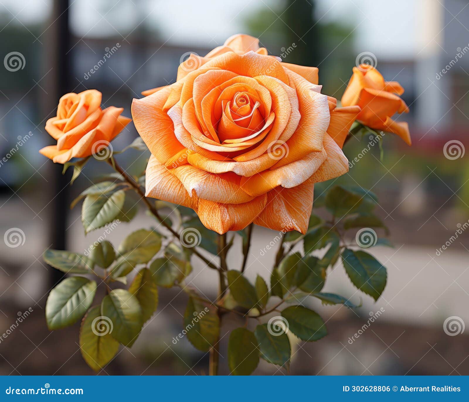 An Orange Rose in the Middle of a Flower Bed Stock Illustration ...