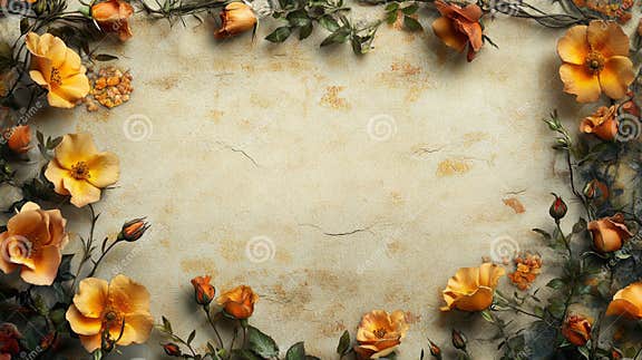 Orange Roses Frame Rustic Background Design Stock Illustration ...
