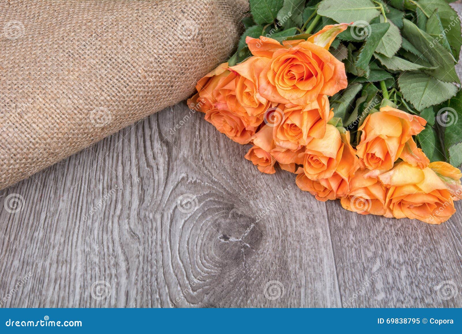 Orange Roses on a Wooden Background Stock Image - Image of floral ...