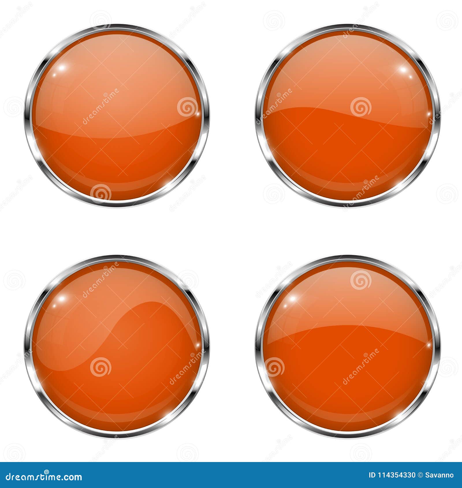 Orange Round Buttons with Chrome Frame. with Reflection Stock Vector ...