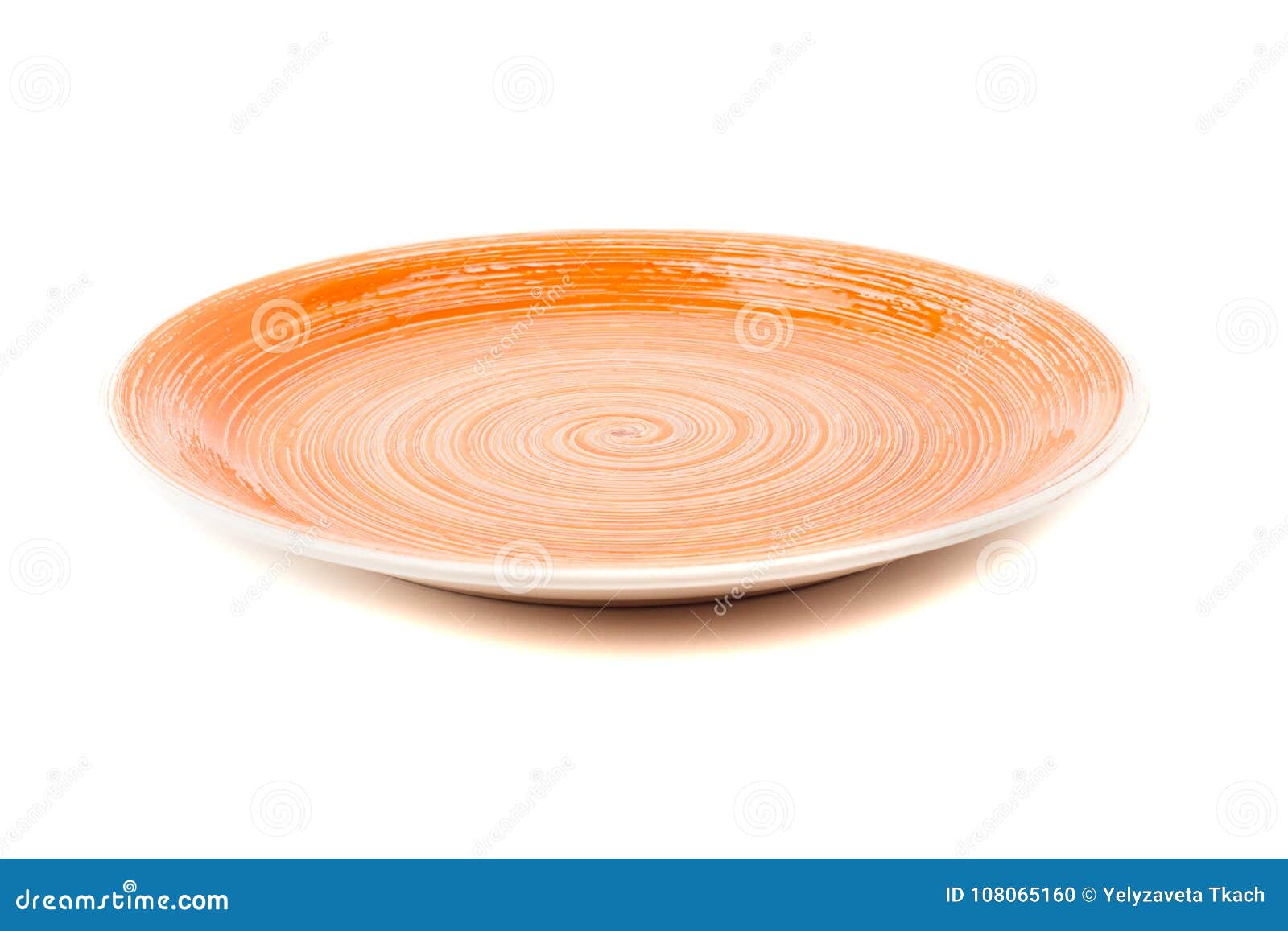 Orange Round Ceramic Plate with Spiral Pattern, Isolated on White Stock ...