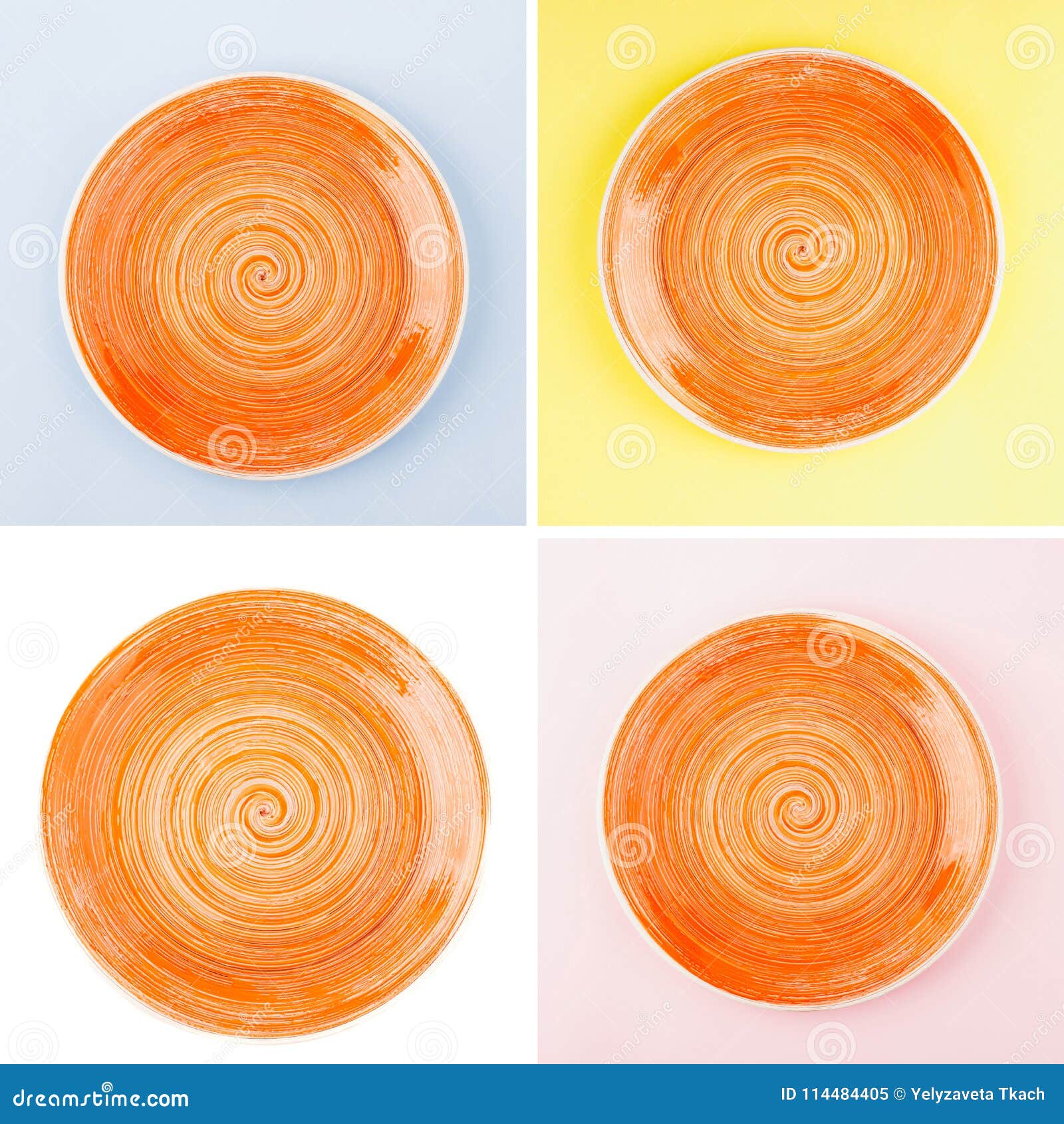 Orange Round Ceramic Plate with Spiral Pattern Stock Image - Image of ...