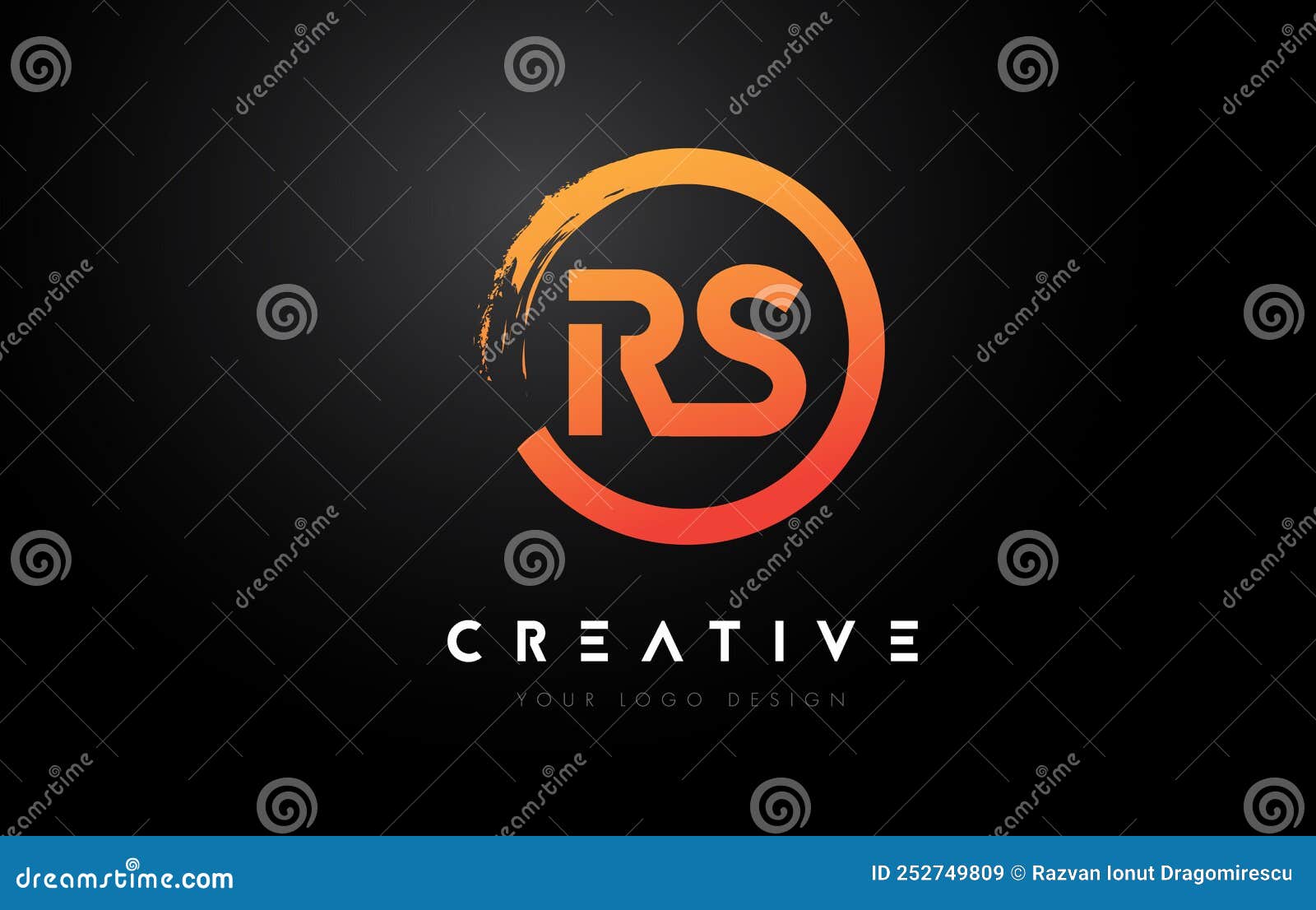 RS Circular Letter Logo with Circle Brush Design and Black Background ...