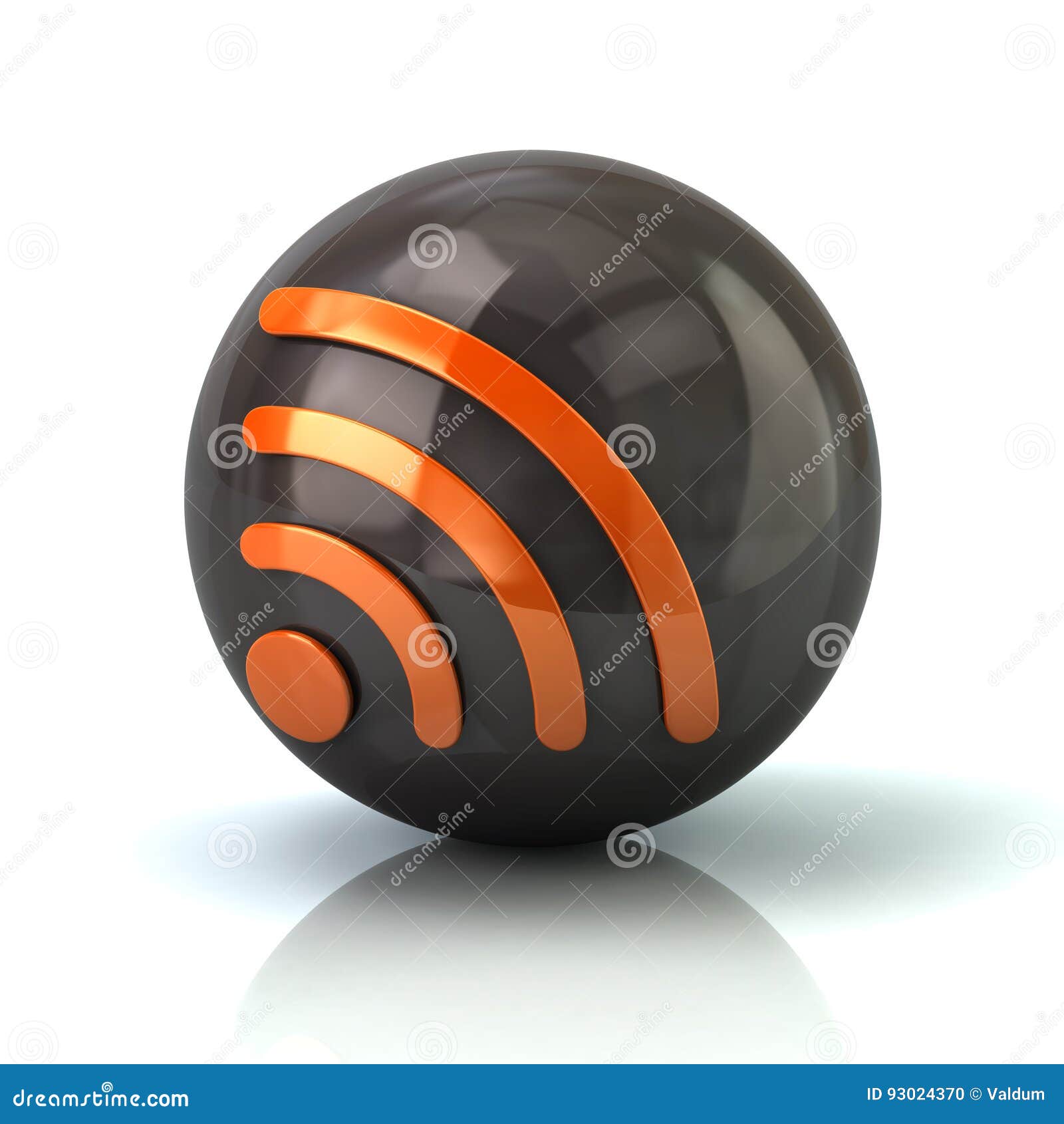 Orange Rss Feed Icon on Black Glossy Sphere Stock Illustration ...