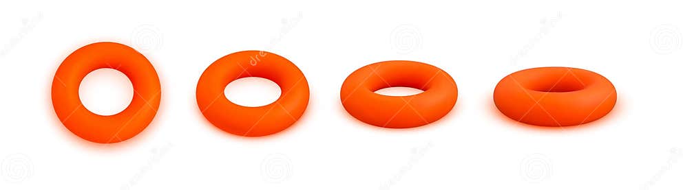 Orange Rubber Donut Shapes in Progression on White Background Stock ...