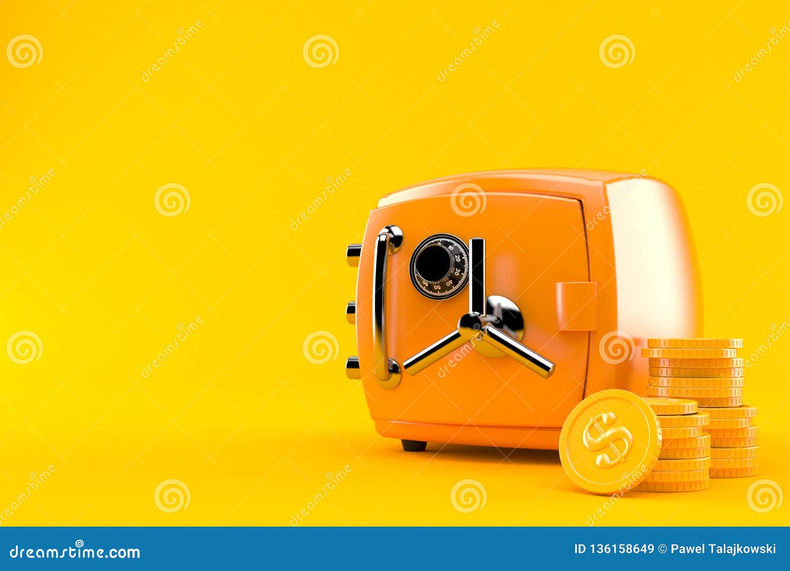 Orange Safe with Stack of Coins Stock Illustration - Illustration of ...