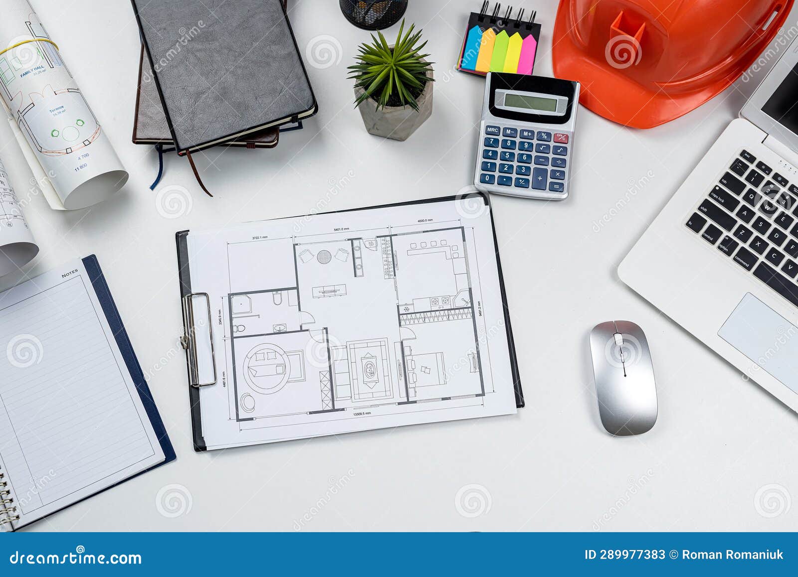 Orange Safety Helmet with Architectural Plan Blueprint and Tools on ...