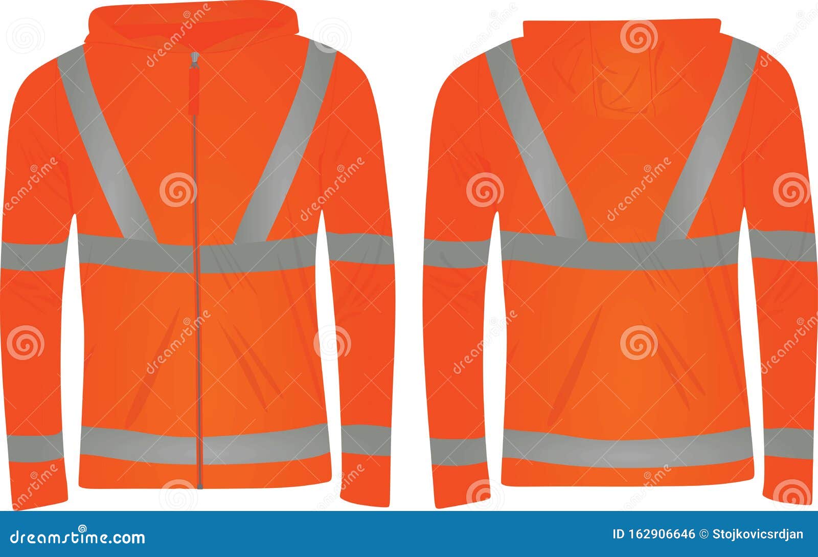 Orange Safety Jacket, Front and Back View Stock Vector - Illustration ...