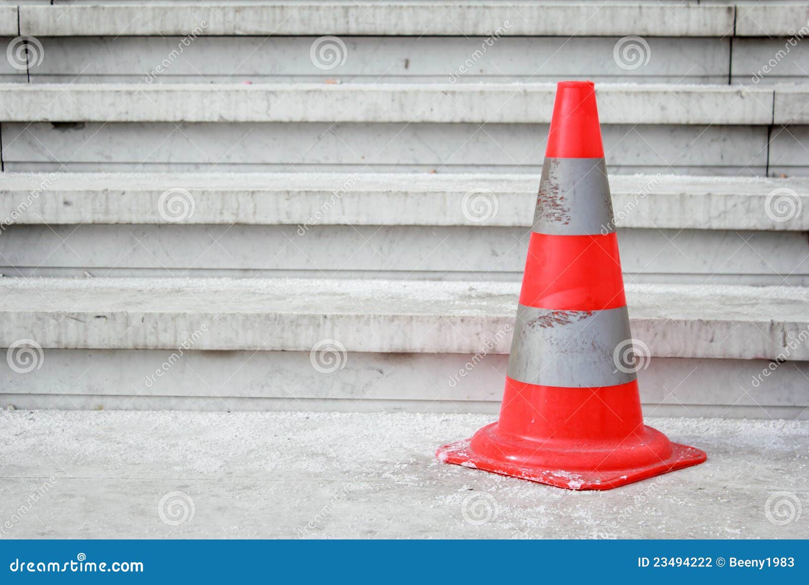 Orange Safety Pylon on Stairs Stock Photo - Image of precaution, salt ...