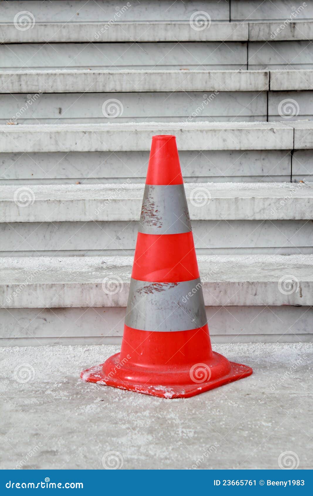 Orange Safety Pylon on Stairs Stock Image - Image of slipperiness ...