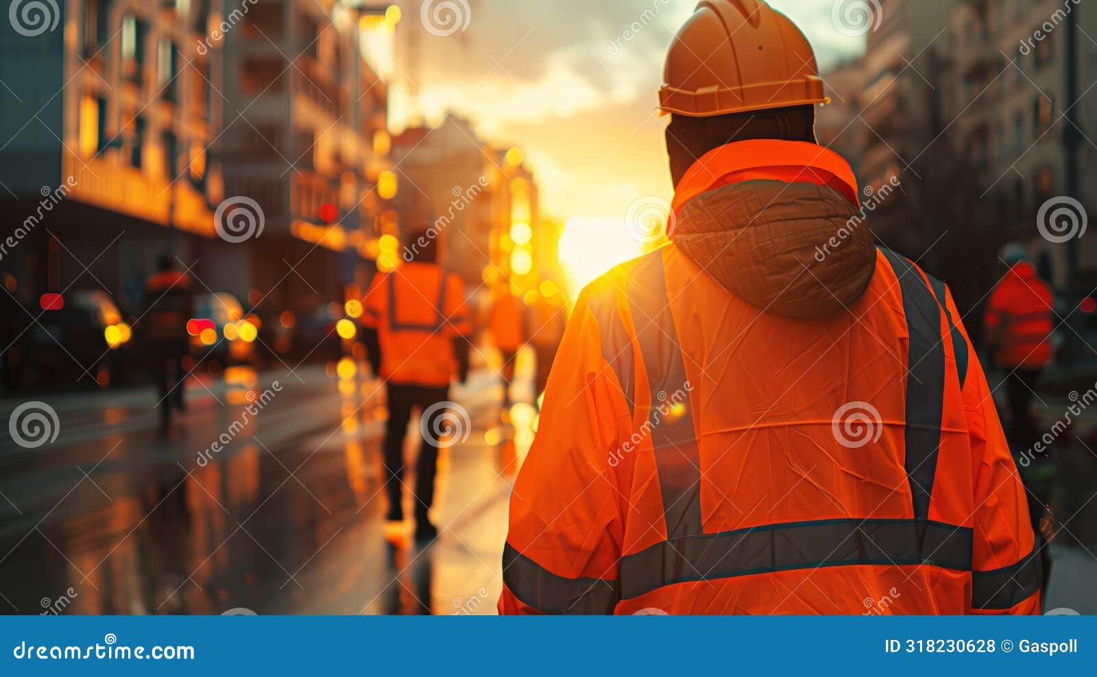 Orange Safety Vests Stand Out Against Urban Construction Backdrop Stock ...