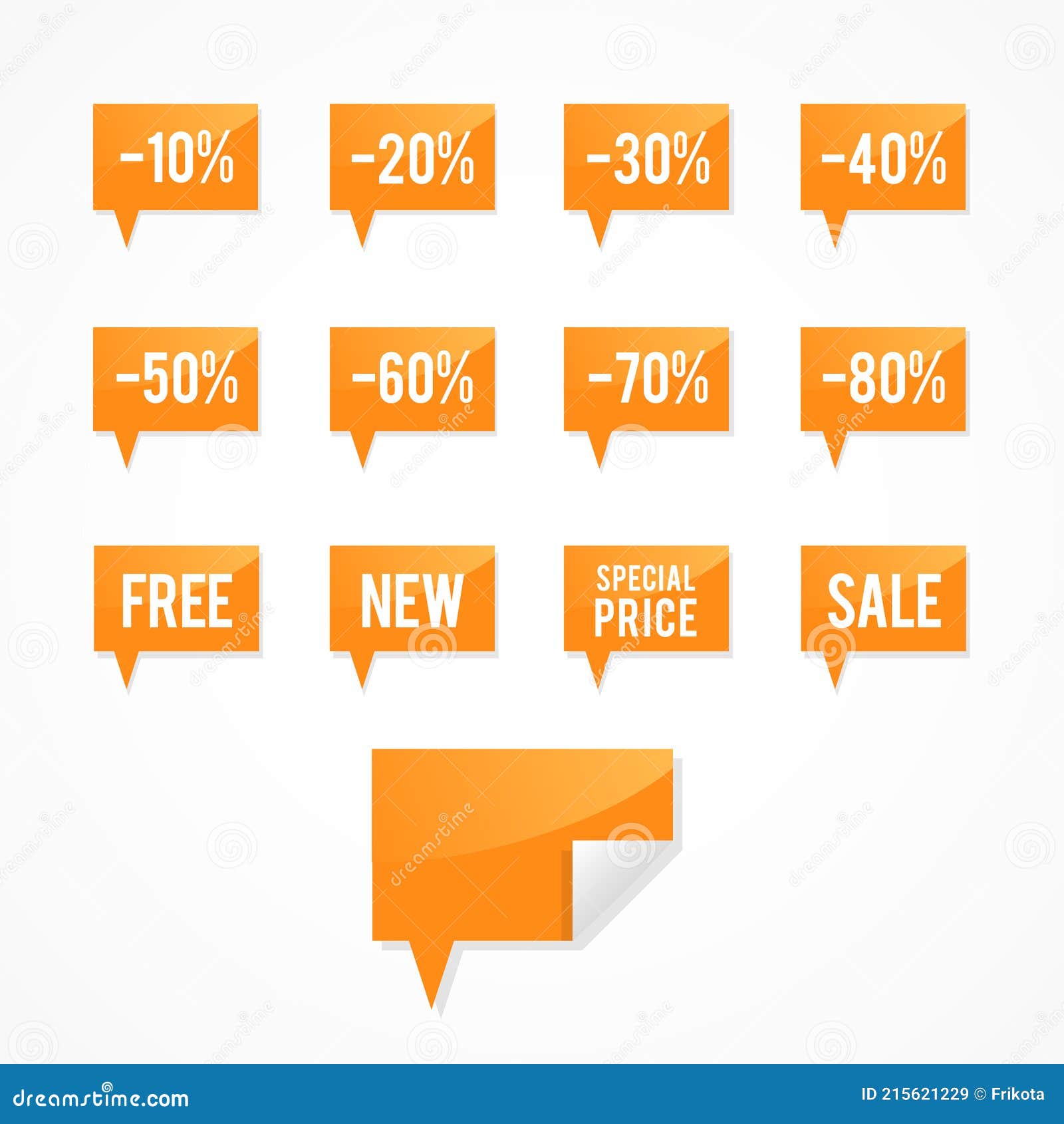Orange Sale Sticker Set. Bent Corner. Vector Illustration, Flat Design ...