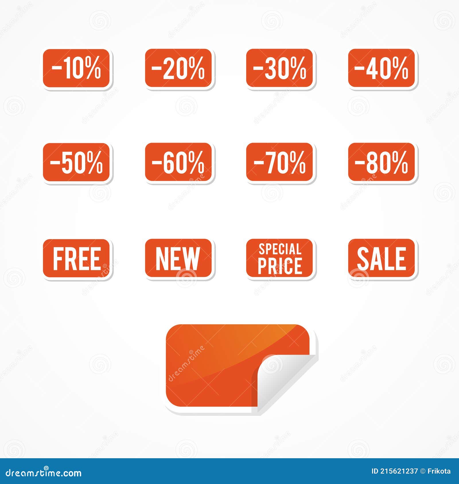 Orange Sale Sticker Set. Bent Corner. Vector Illustration, Flat Design ...