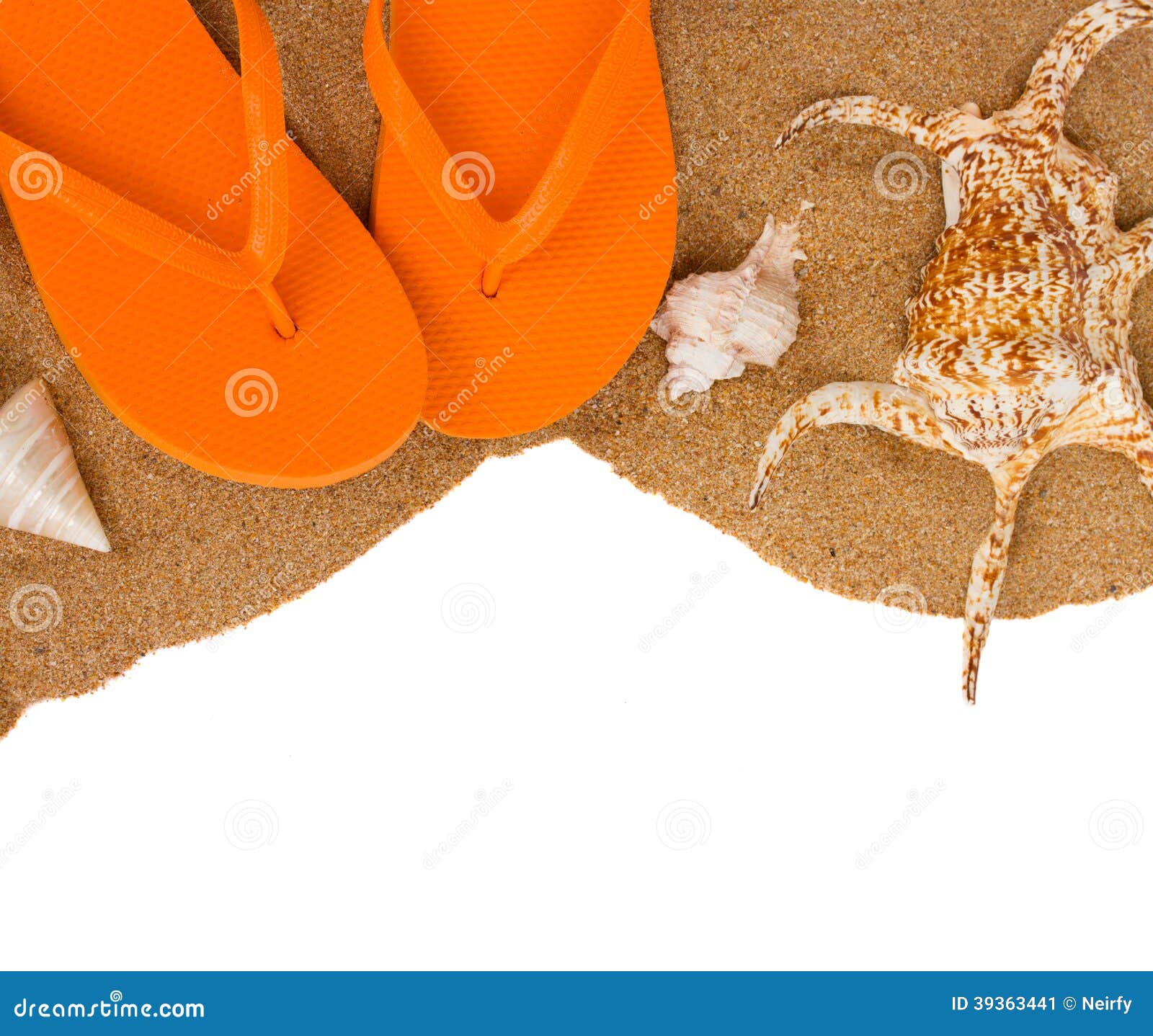 Orange Sandals and Shells on Sand Stock Image - Image of leisure ...