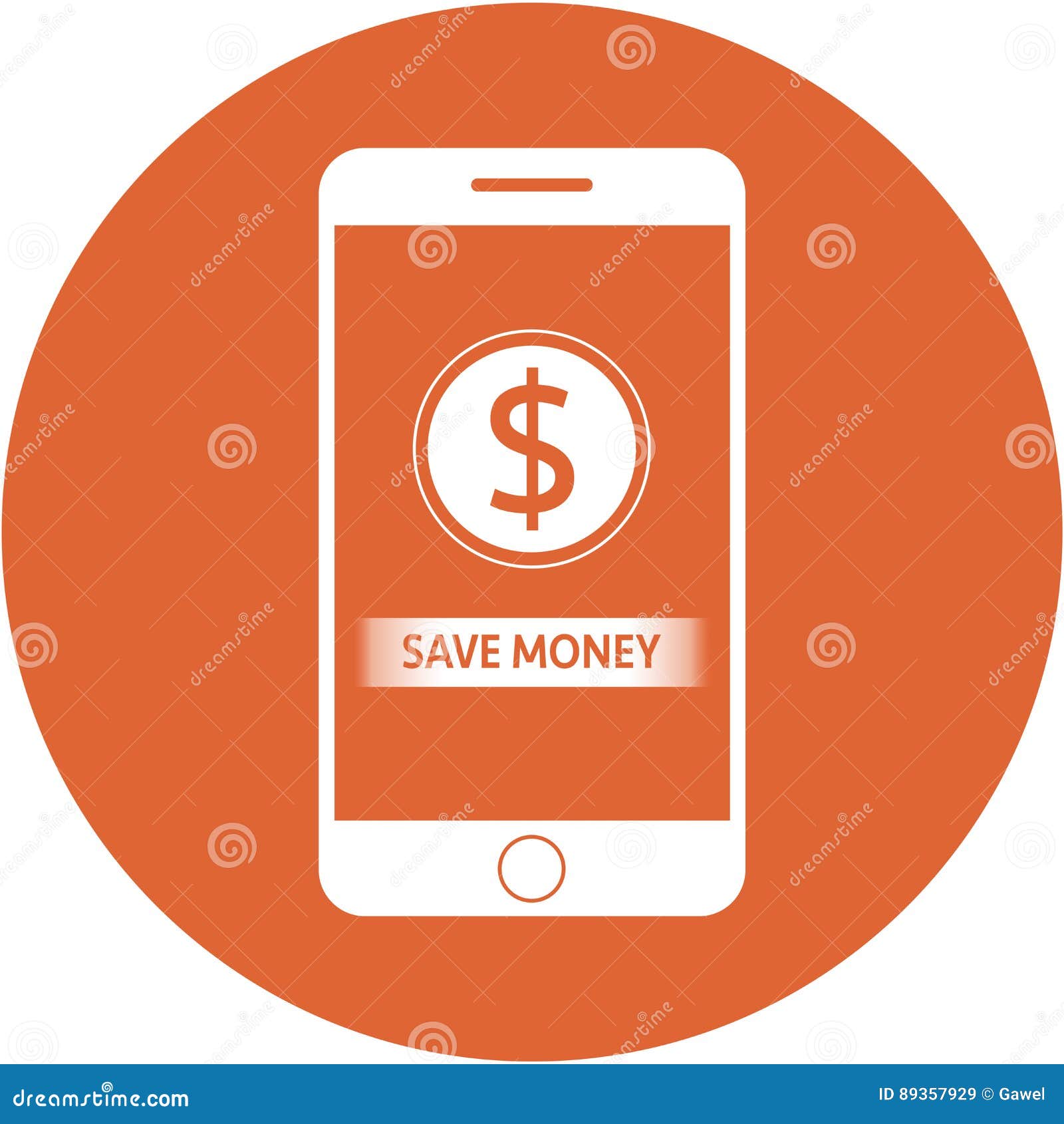 Orange Save Money and Dollars Sign Design in a Flat Round Button Stock ...