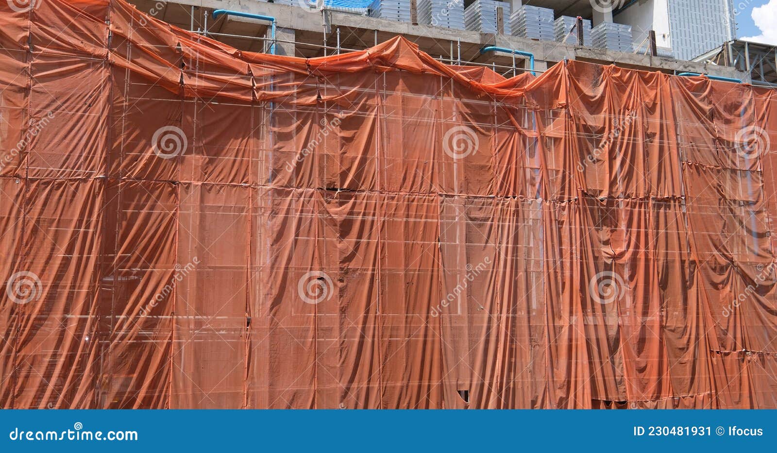 Orange Scaffold Netting Mesh at Construction Site Stock Image - Image ...
