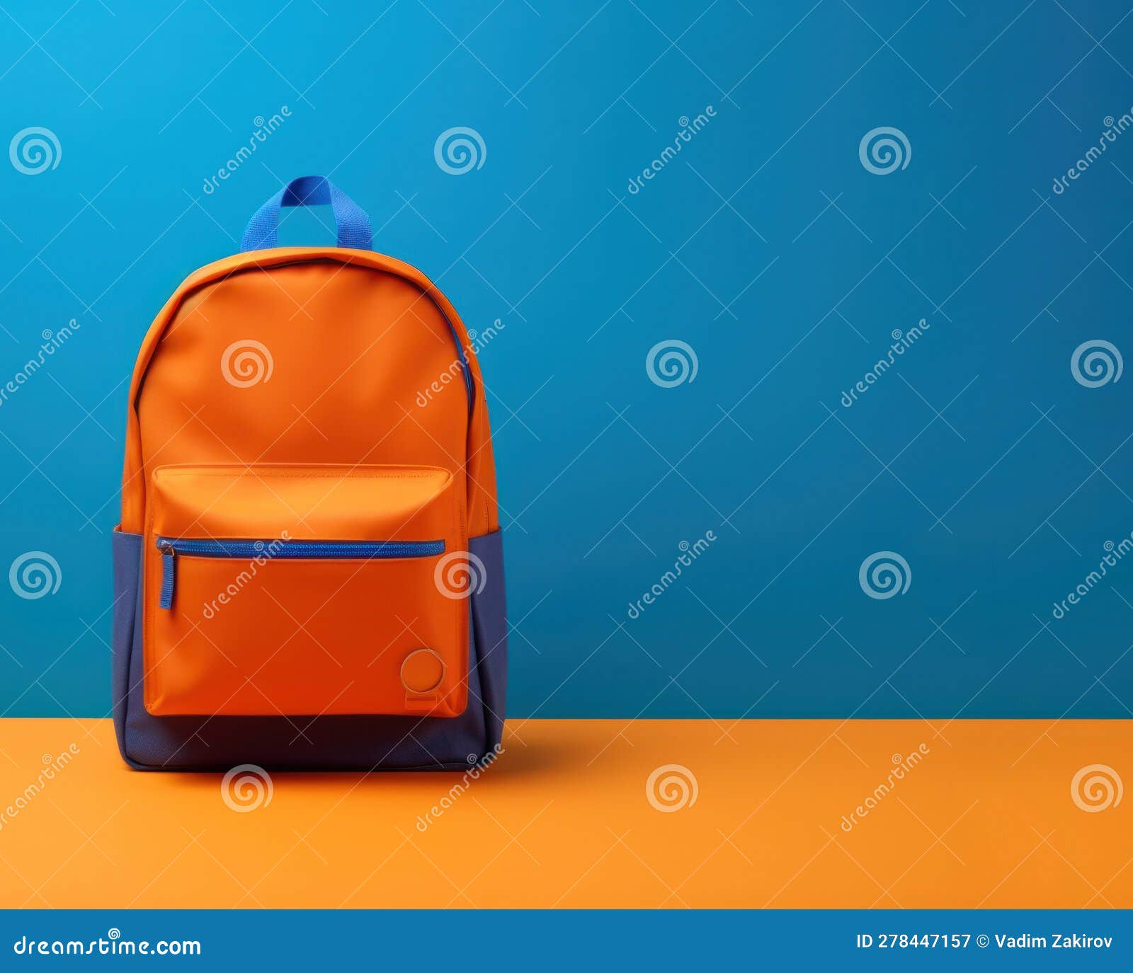 Orange School Backpack on Blue and Orange Background, Back To School ...