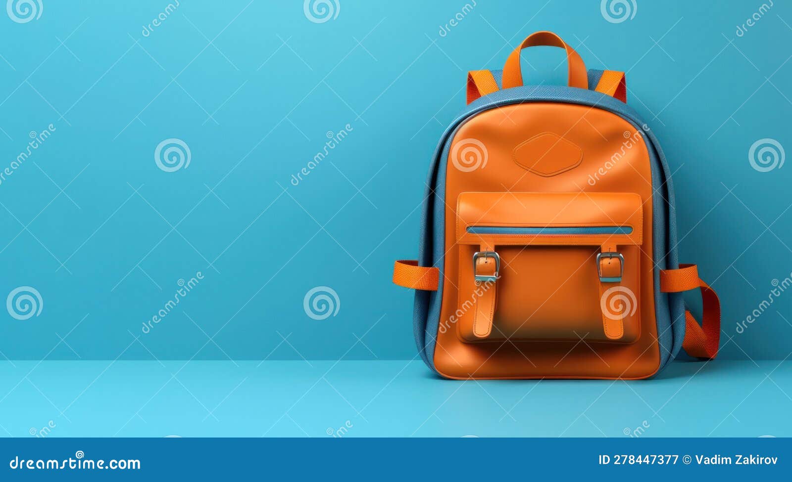 Orange School Backpack on Blue Background, Back To School Concept with ...