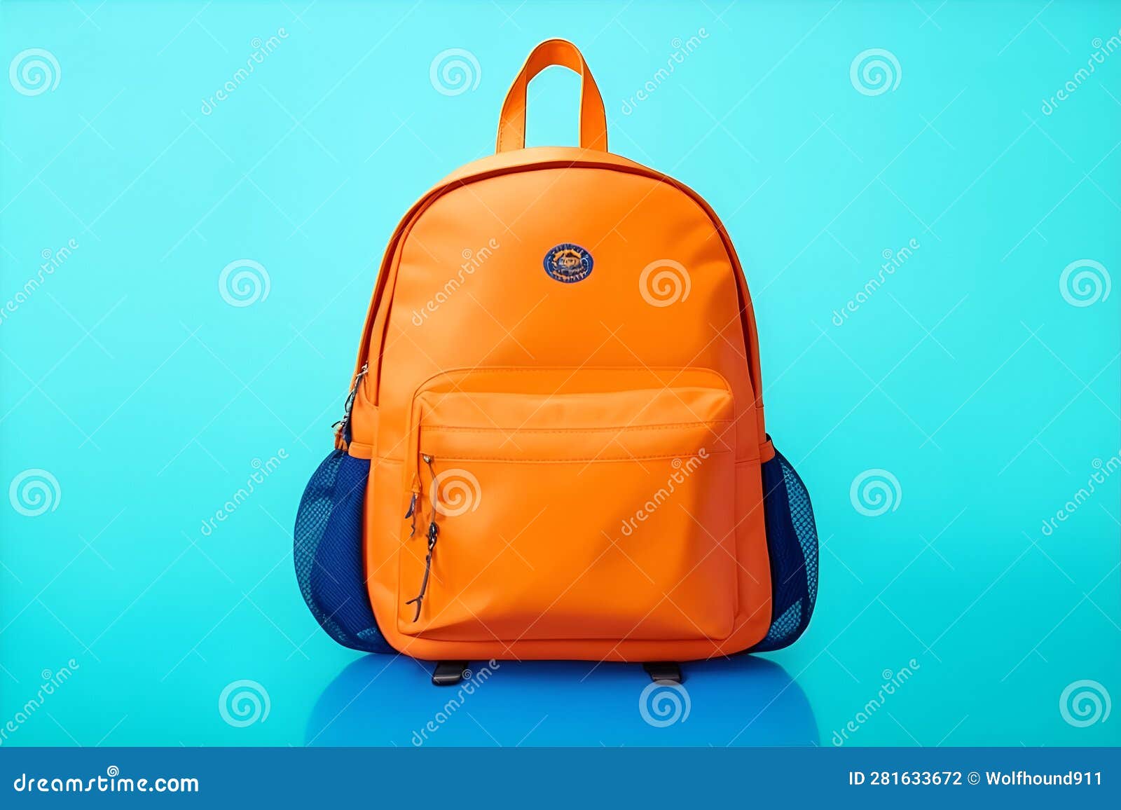 Orange School Backpack on Blue Background, Back To School Concept with ...