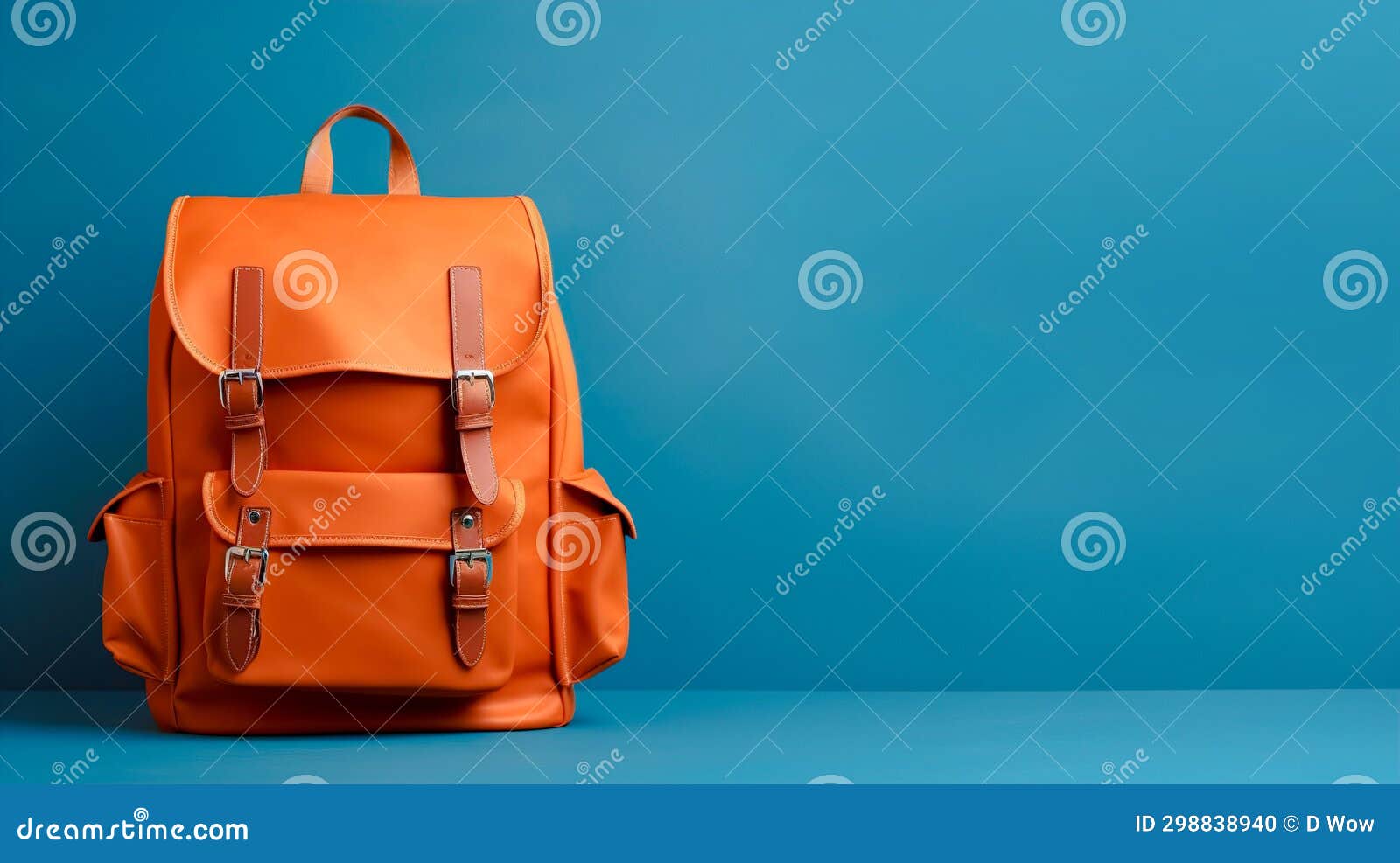Orange School Backpack on a Blue Background, Banner, Copy Space. Stock ...