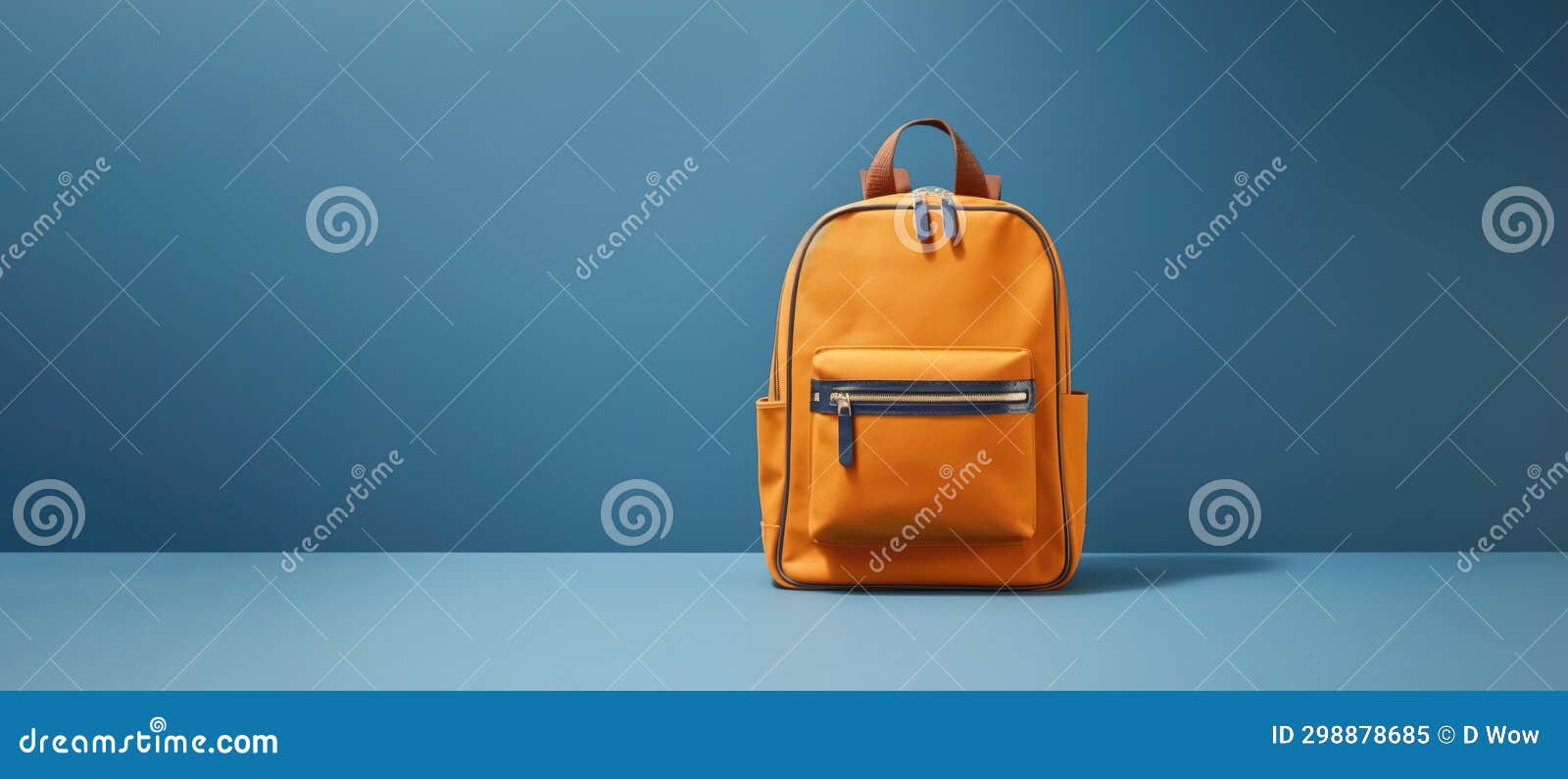 Orange School Backpack on a Blue Background, Banner, Copy Space. Stock ...