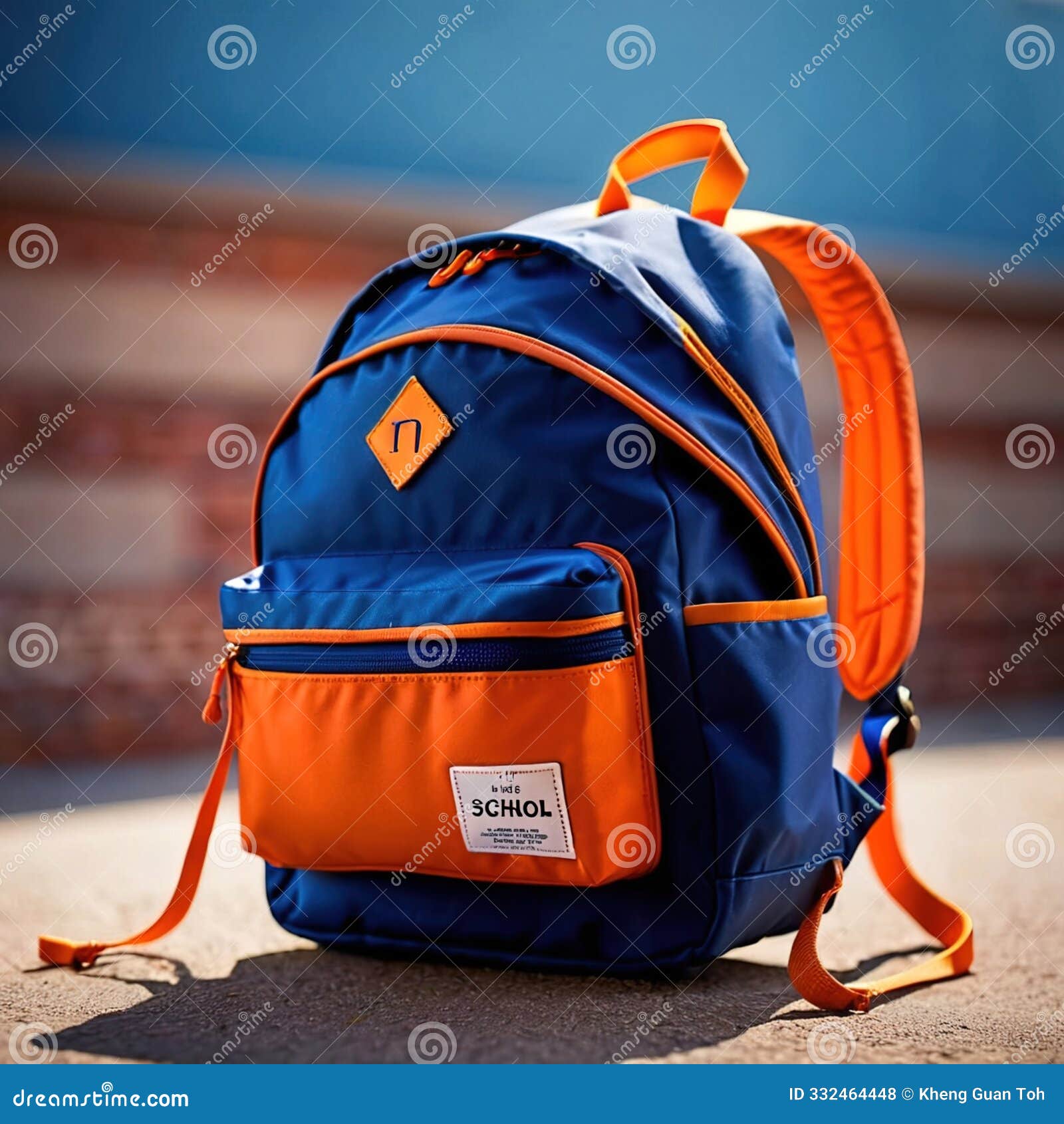 Orange School Backpack on Blue Background, Education Learning Concept ...