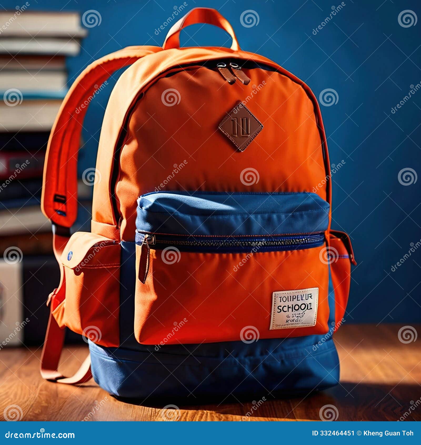 Orange School Backpack on Blue Background, Education Learning Concept ...