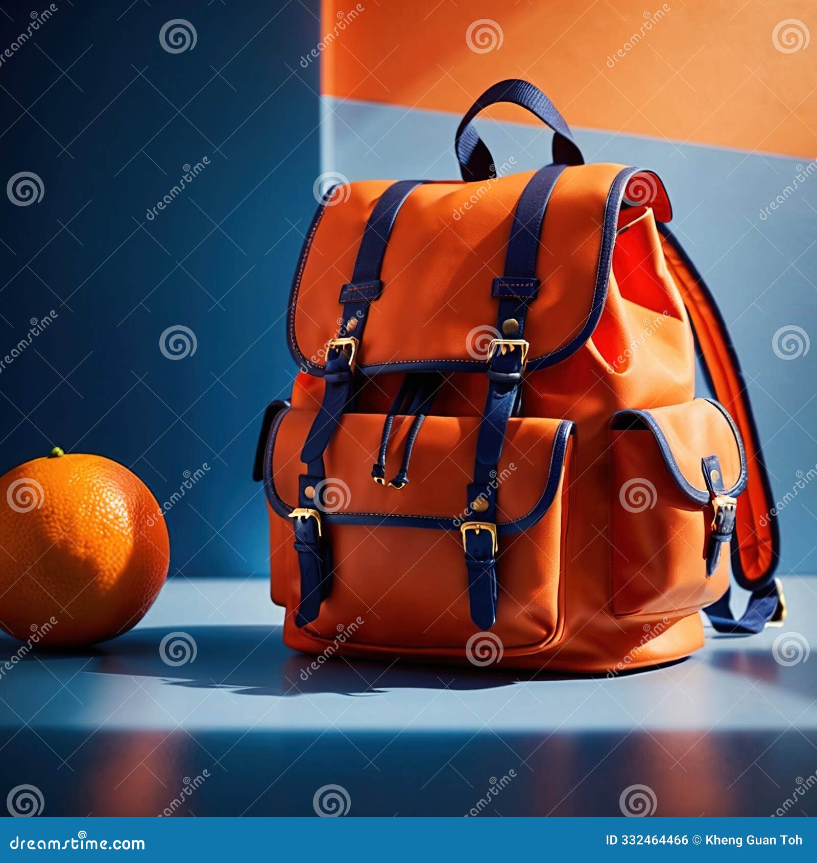 Orange School Backpack on Blue Background, Education Learning Concept ...