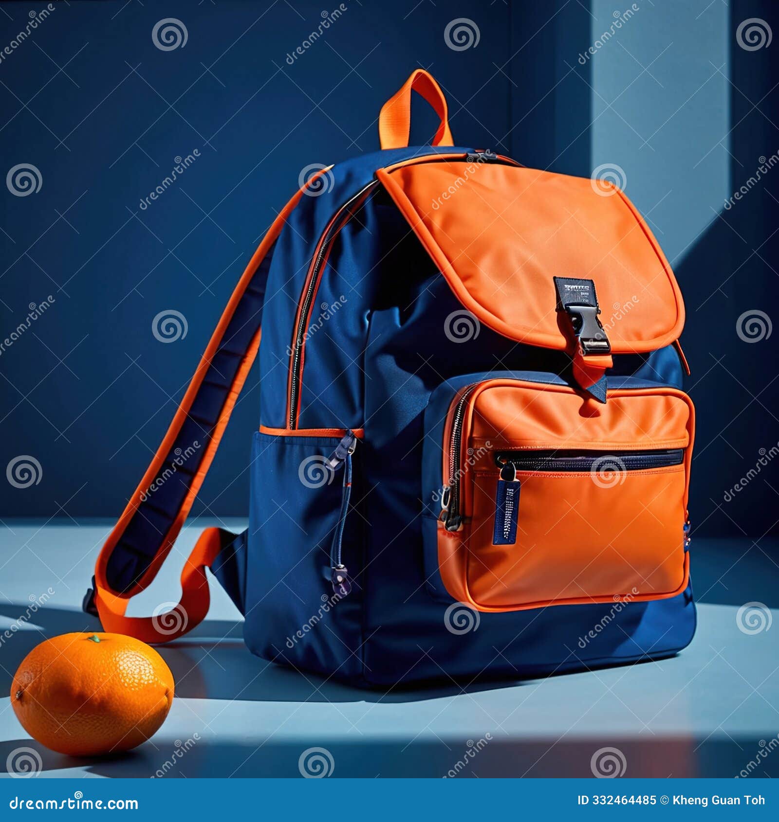 Orange School Backpack on Blue Background, Education Learning Concept ...