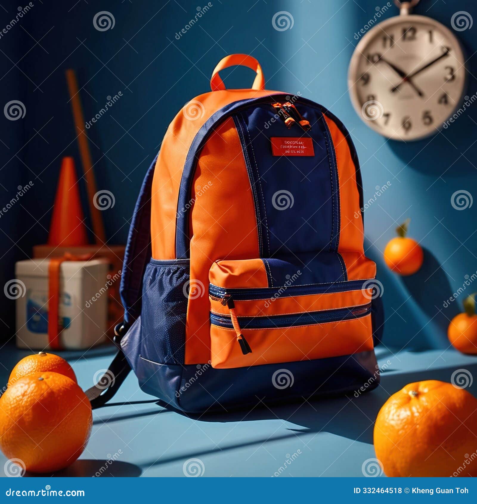 Orange School Backpack on Blue Background, Education Learning Concept ...