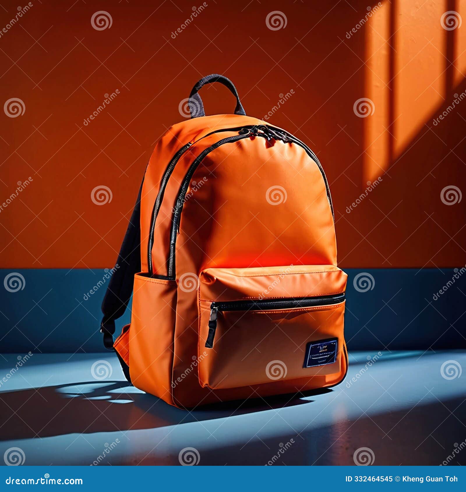 Orange School Backpack on Blue Background, Education Learning Concept ...