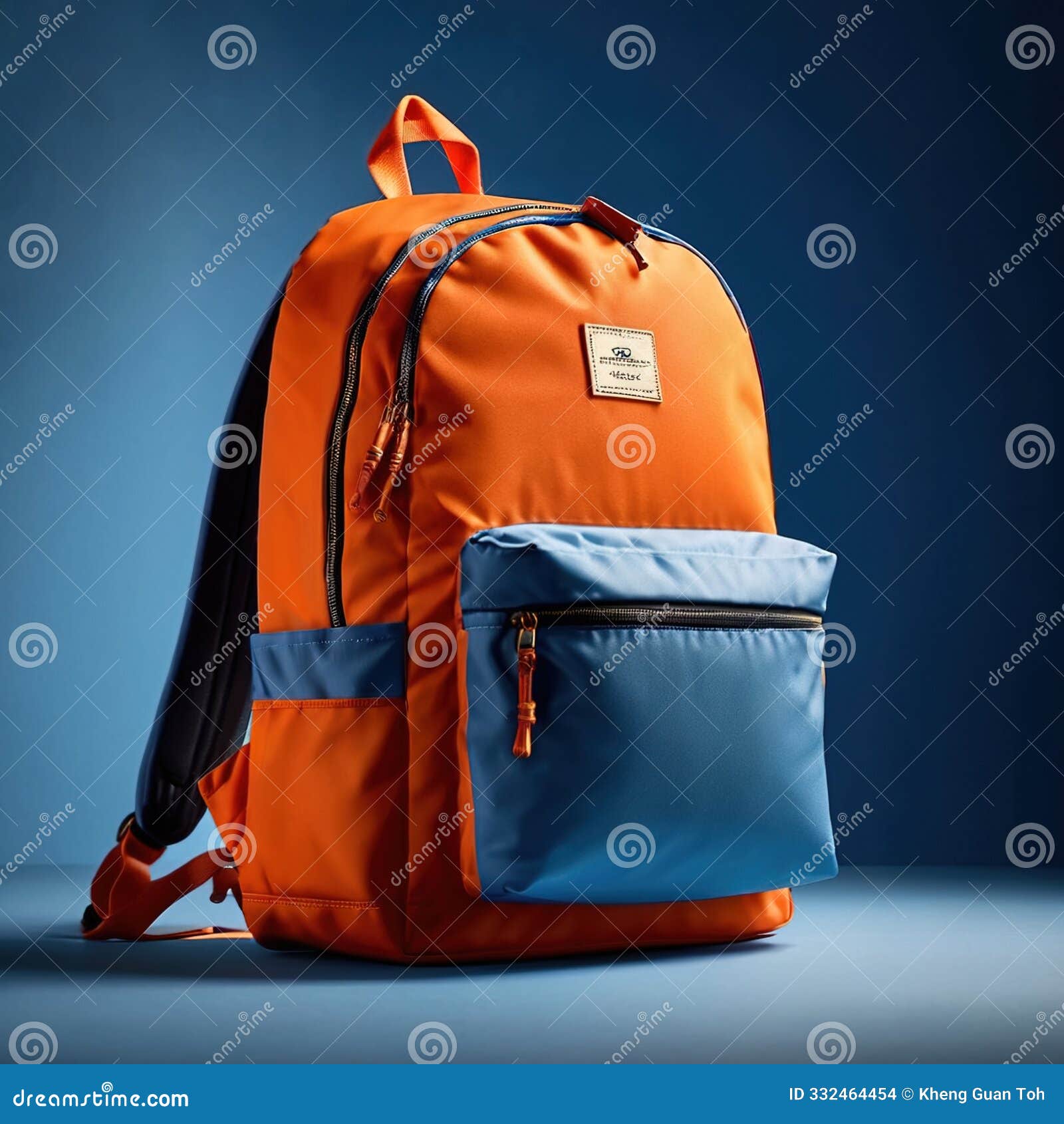 Orange School Backpack on Blue Background, Education Learning Concept ...