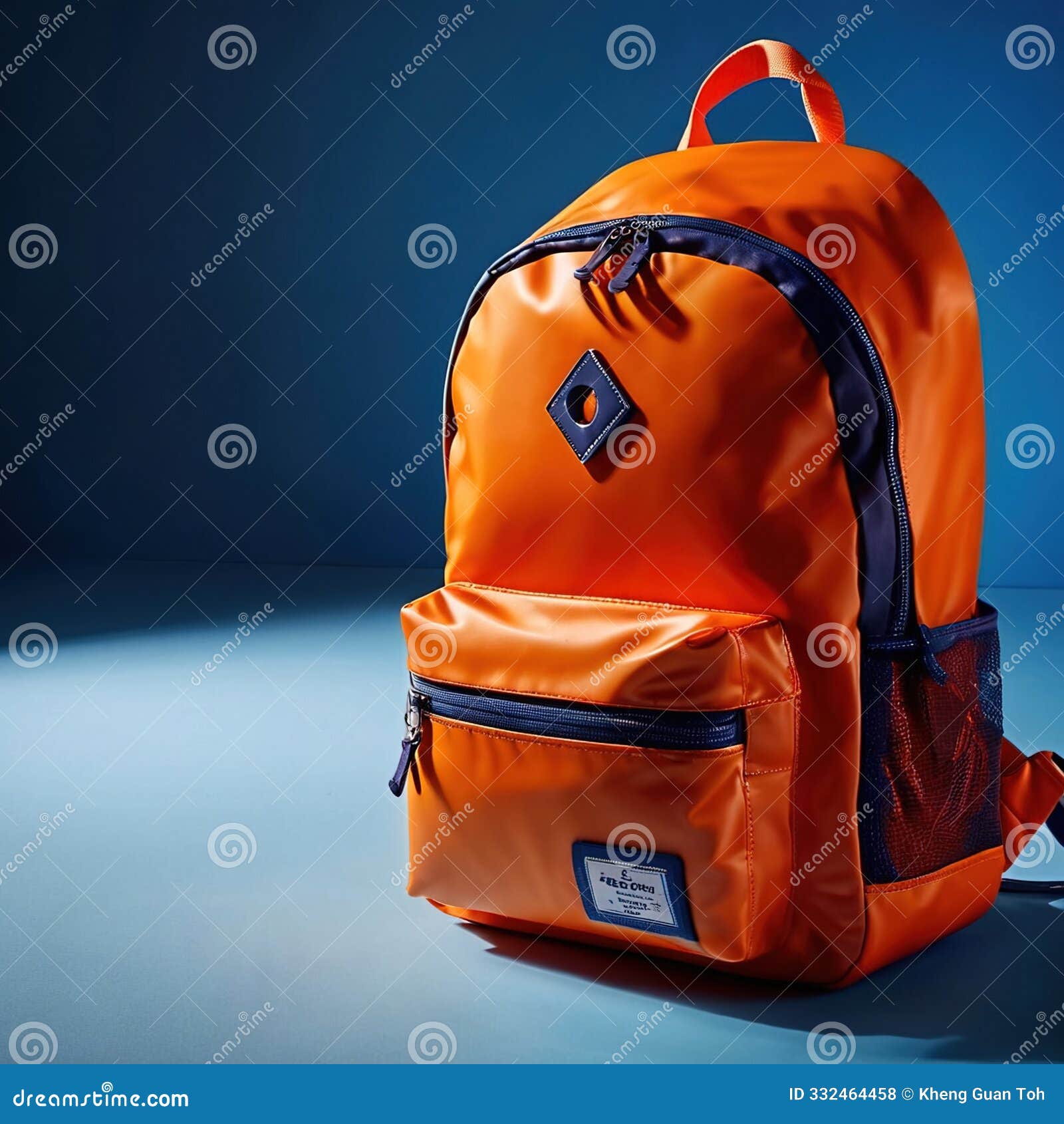 Orange School Backpack on Blue Background, Education Learning Concept ...
