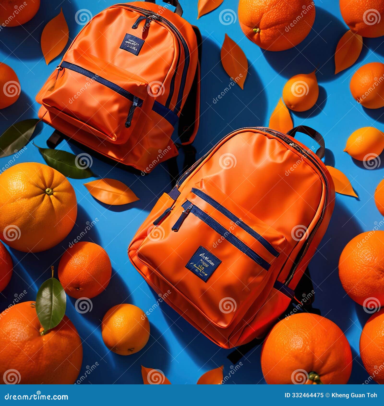 Orange School Backpack on Blue Background, Education Learning Concept ...