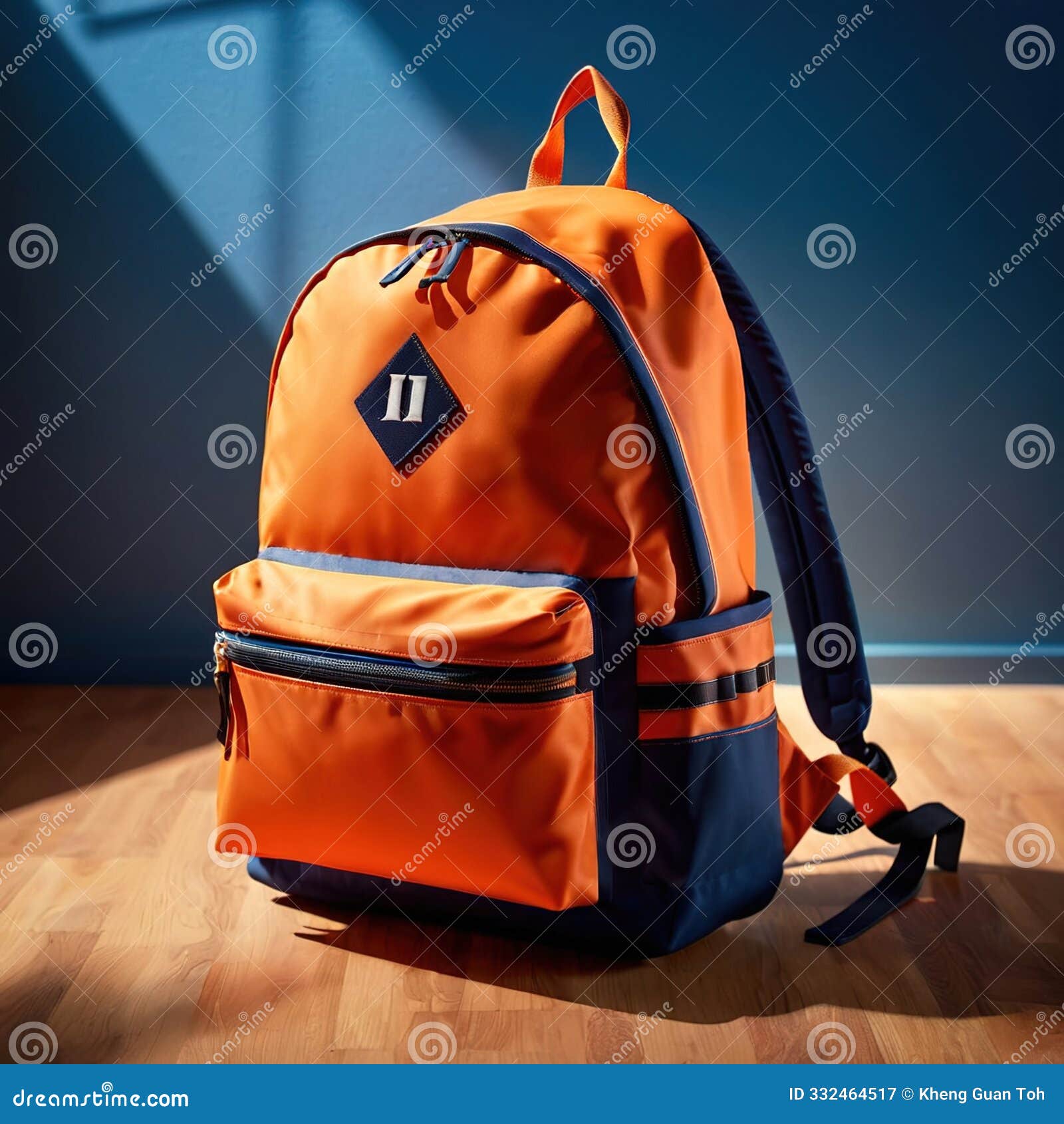 Orange School Backpack on Blue Background, Education Learning Concept ...