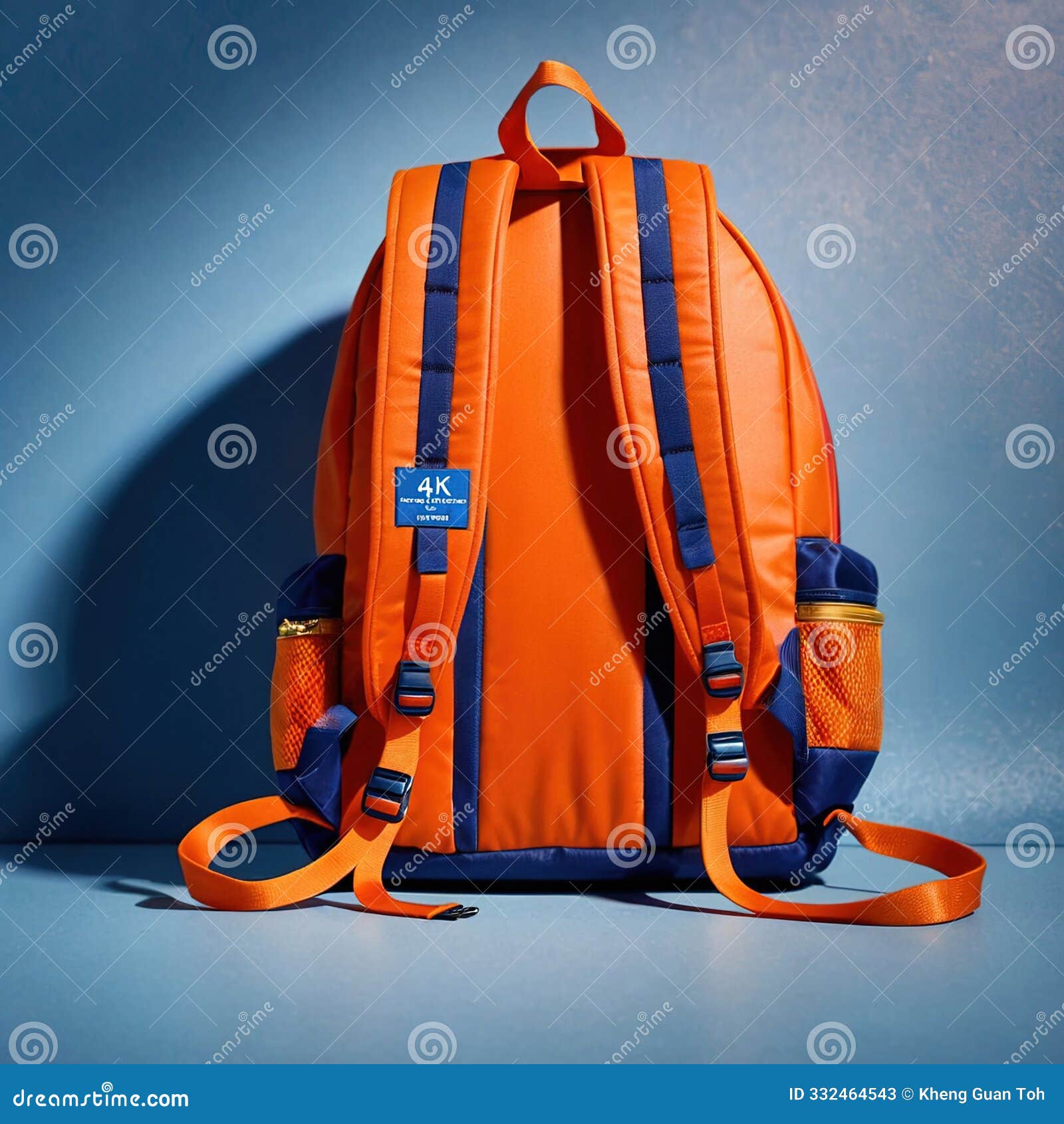 Orange School Backpack on Blue Background, Education Learning Concept ...