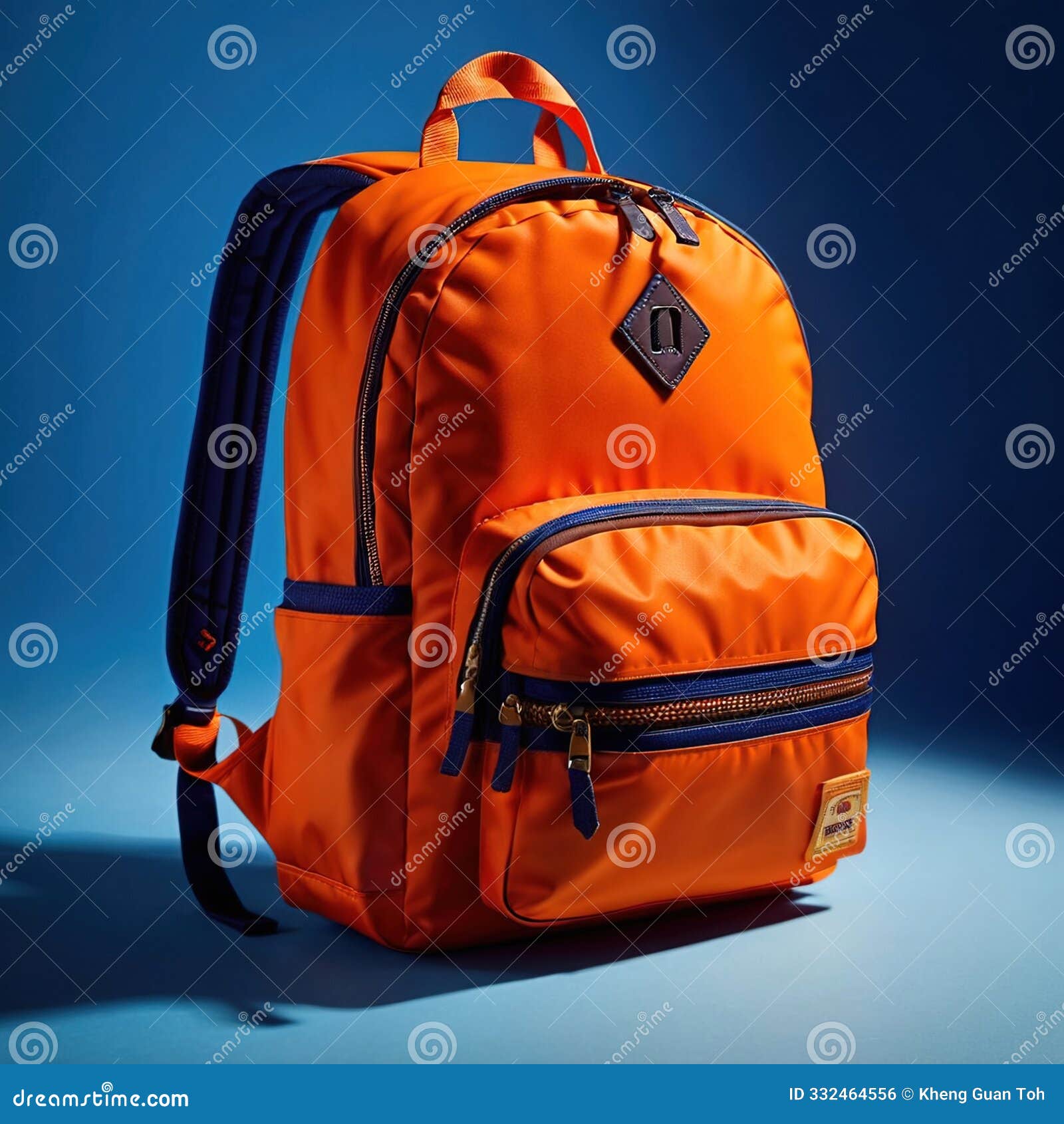 Orange School Backpack on Blue Background, Education Learning Concept ...