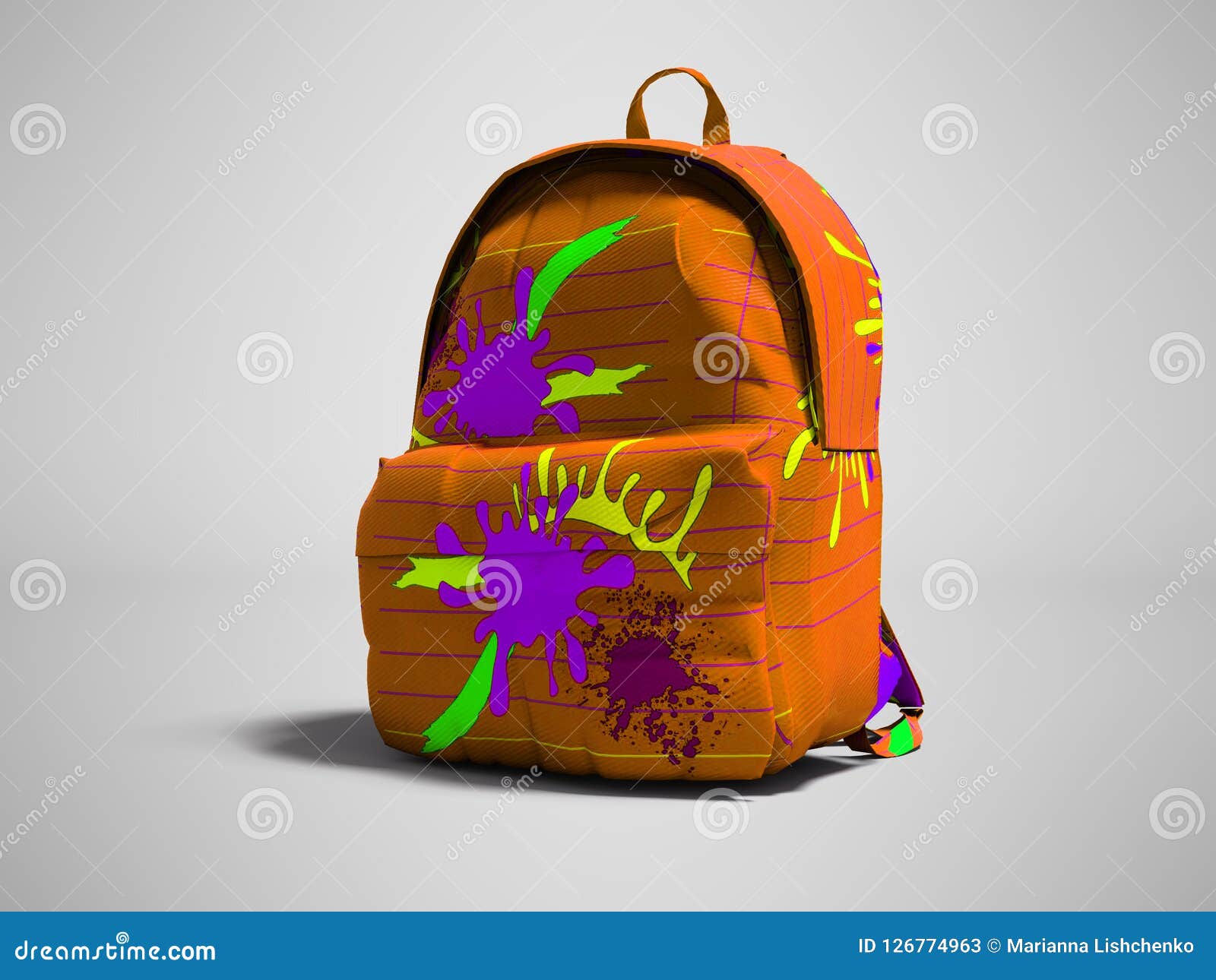 Orange School Bag Backpack with Spots Right View 3d Render on Gr Stock ...