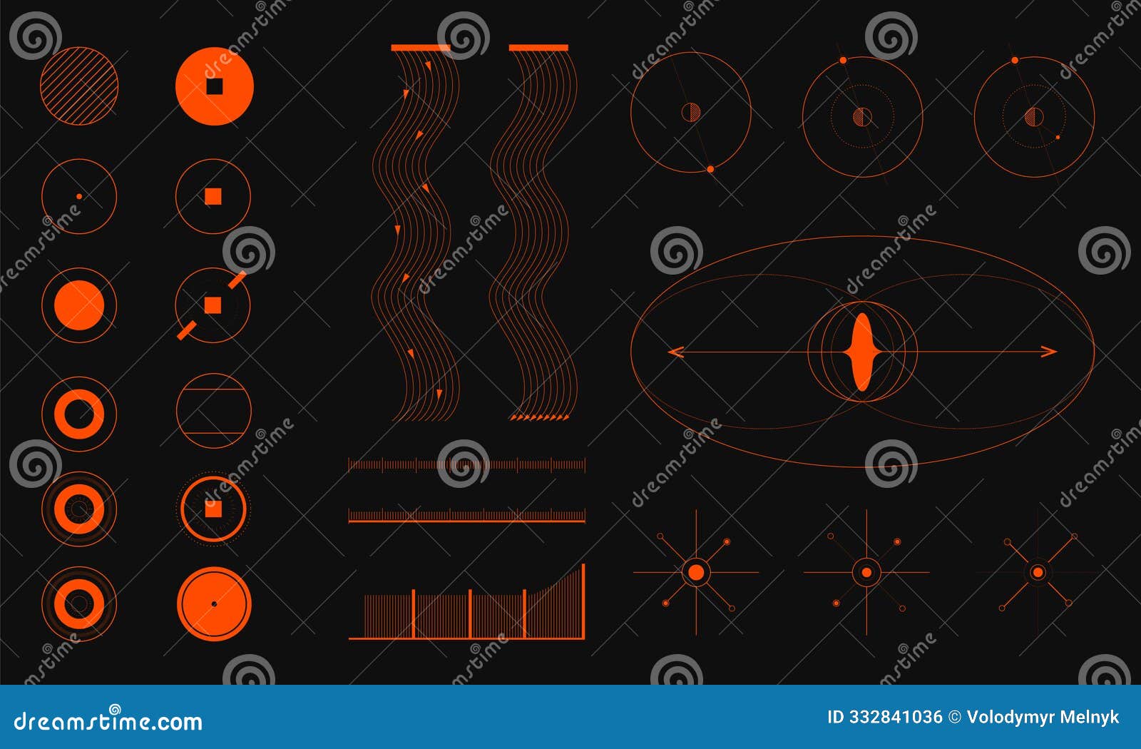 Orange Scientific Diagrams on Black Background, Depicting Atomic ...